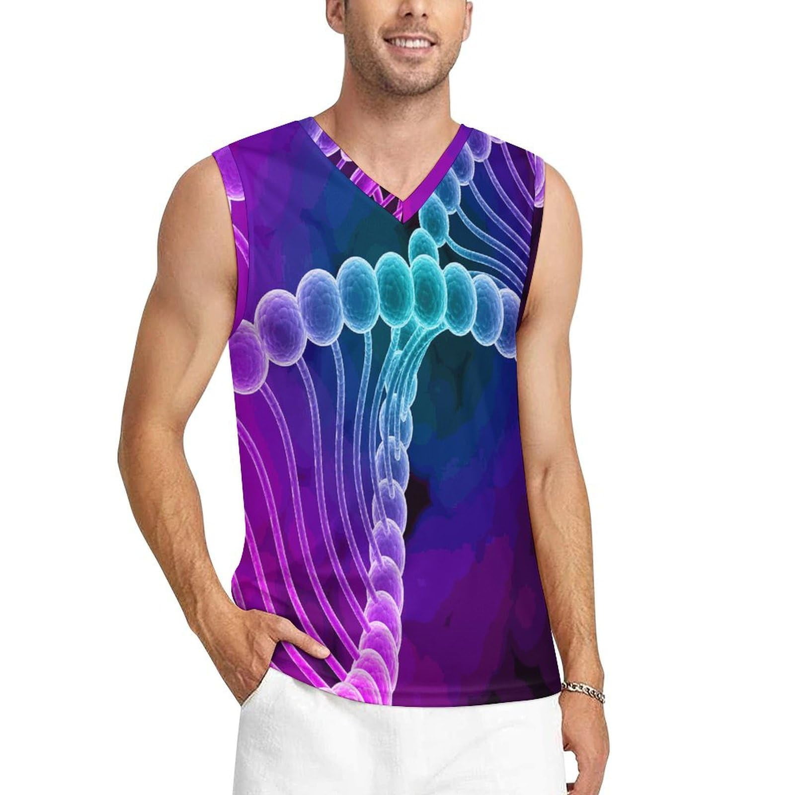 Rainbow DNA Double Helix Men's Basketball Jersey Mesh Athletic Shirt ...