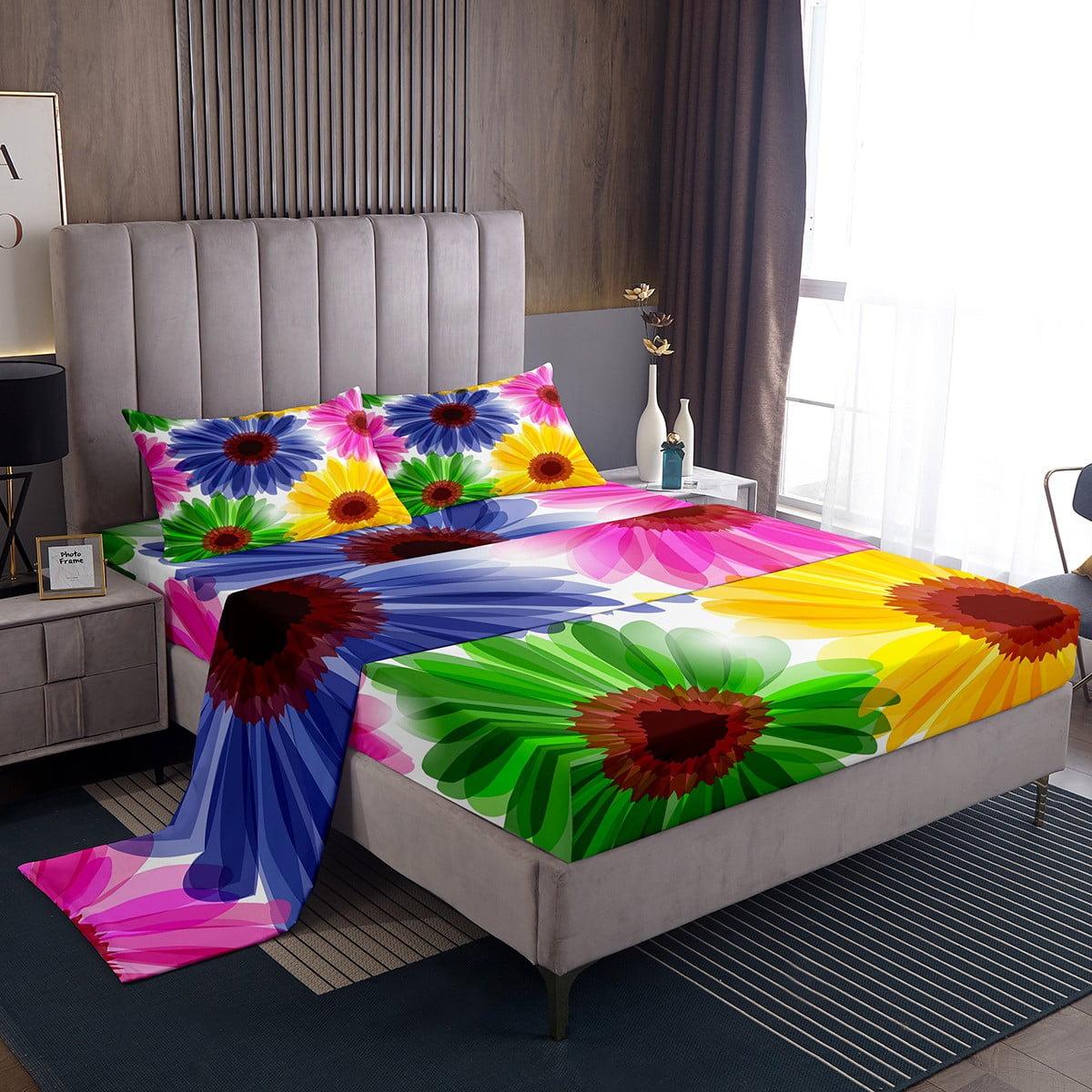 Rainbow Daisy Bed Sheets Set Watercolor Flowers Queen Sheet Set ...