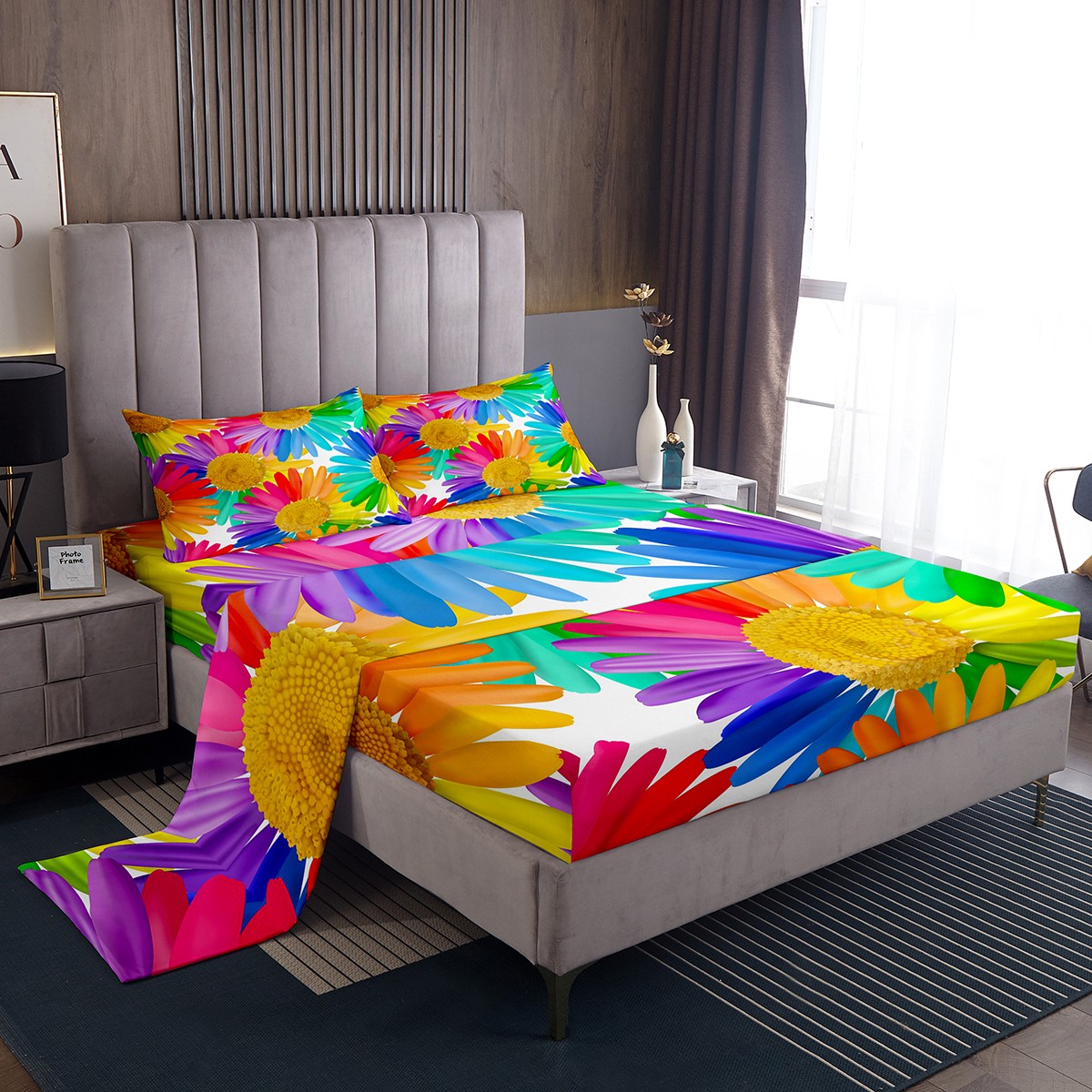 Rainbow Daisy Bed Sheets Set Watercolor Flowers Twin Sheet Set,Colorful ...