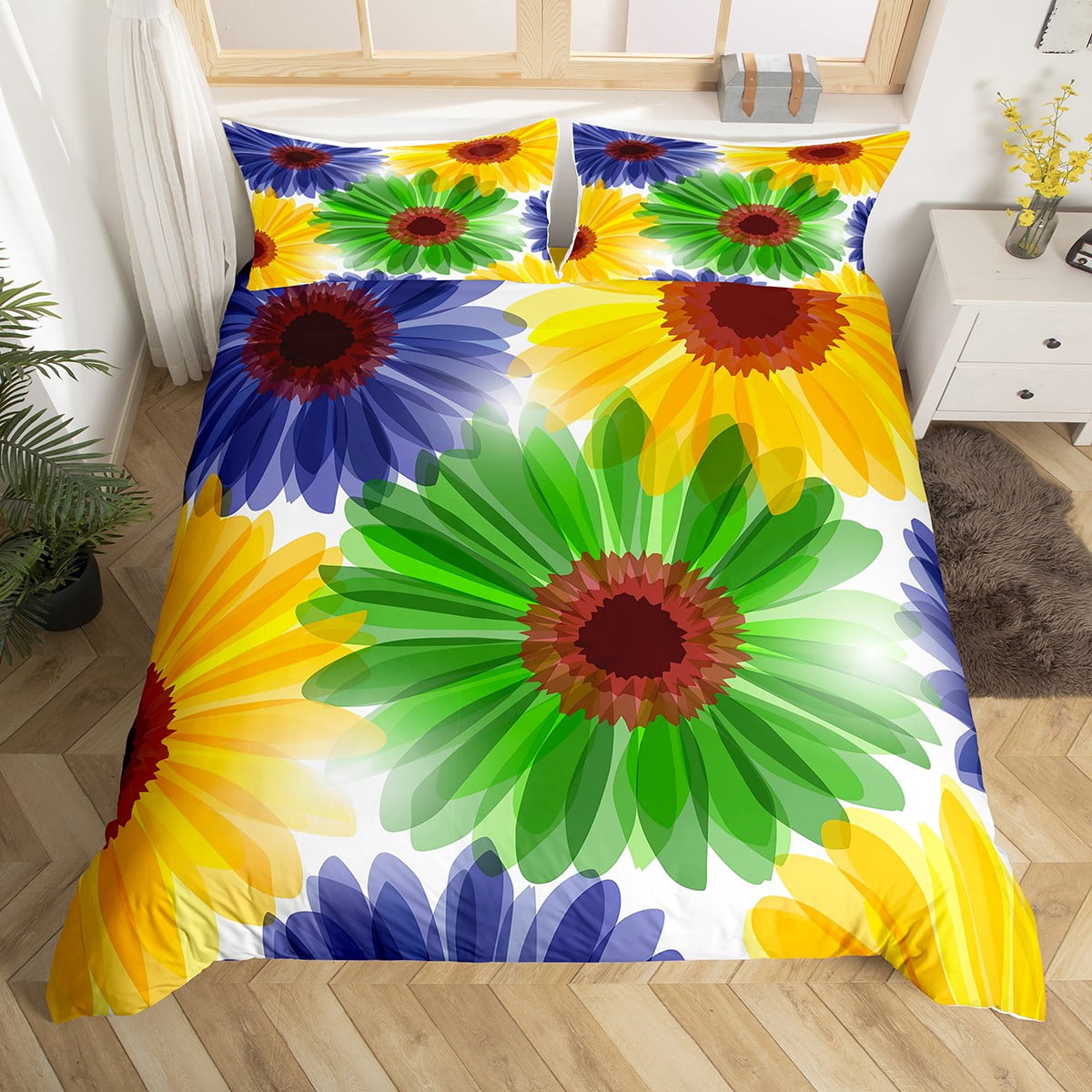 Rainbow Daisy Bedding Set Watercolor Flowers Duvet Cover Twin for Girls ...