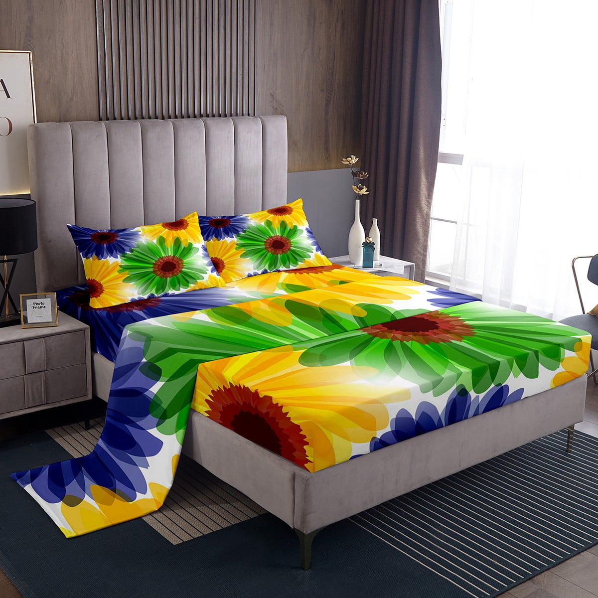 Rainbow Daisy Sheet Set Watercolor Flowers Bed Sheets Set Queen ...