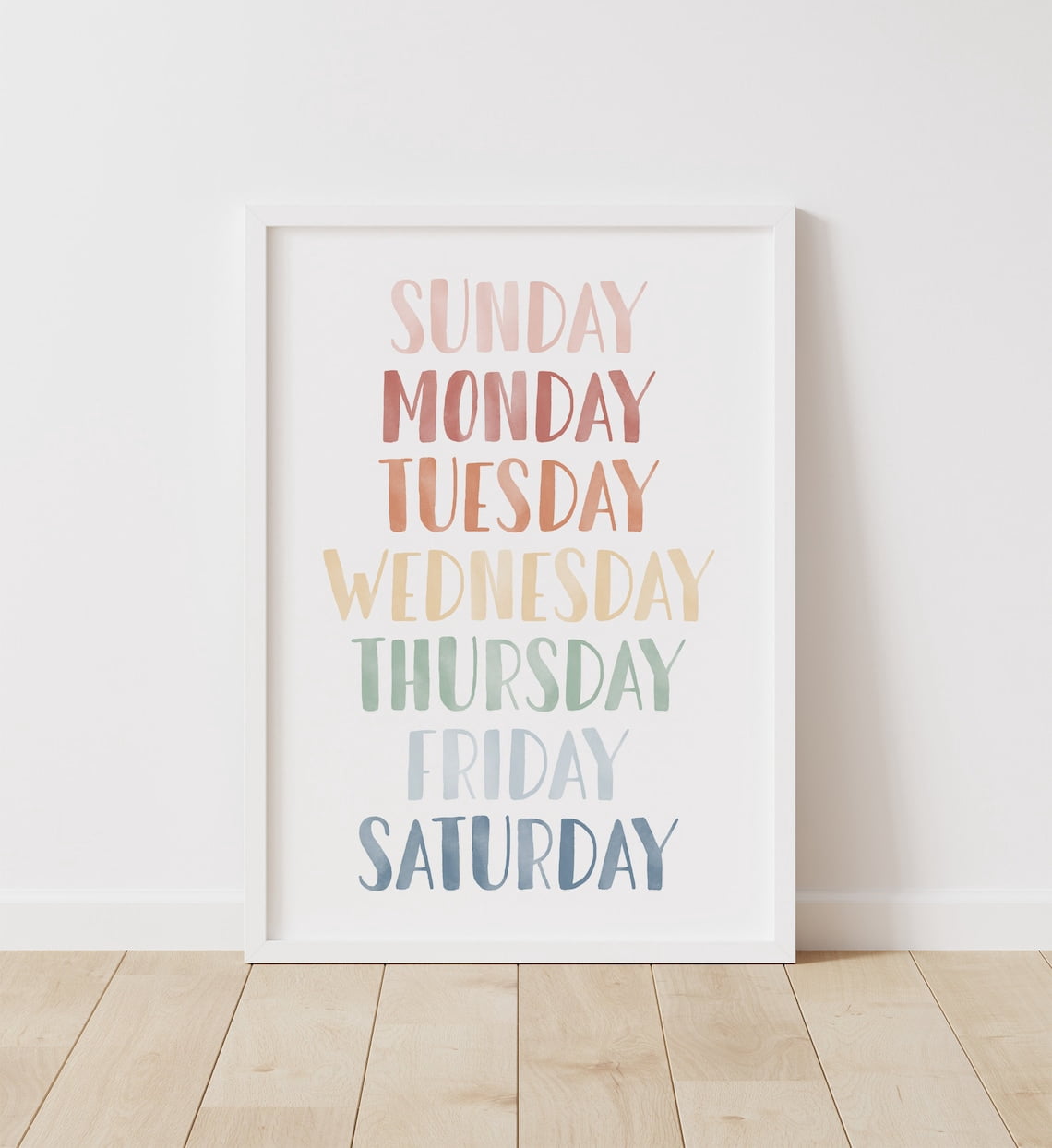 Rainbow Days Of The Week Educational Wall Art Nursery Decor Homeschool ...
