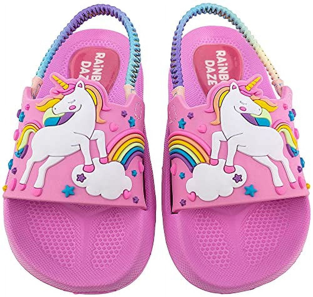 Rainbow Daze Girls Slide Sandal, Unicorn Molded Slides With Elastic ...