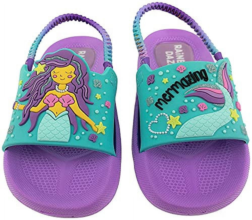 Rainbow Daze Girls Slide Sandal, Mermaid Molded Slides With Elastic ...