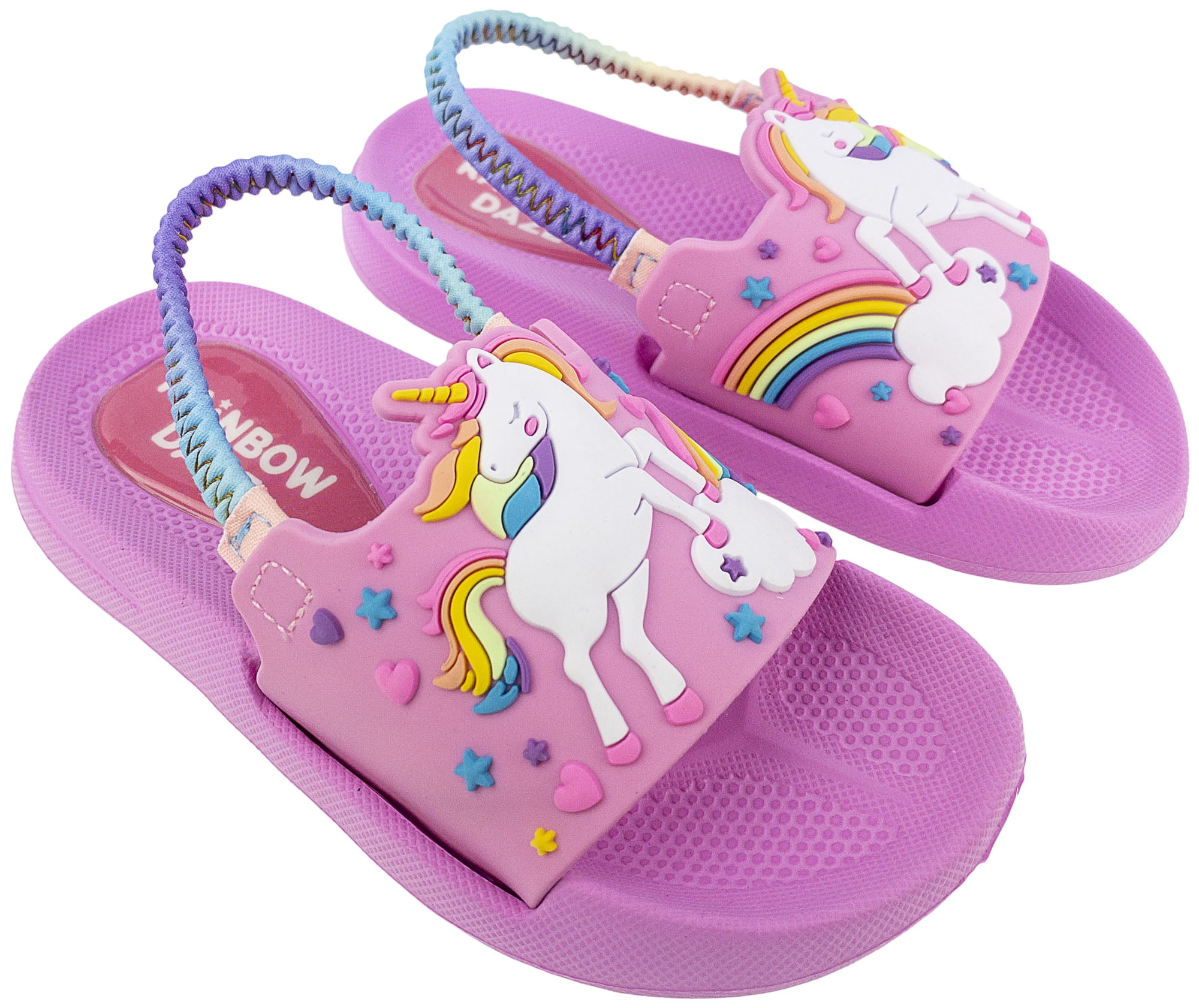 Rainbow Daze Girls Slide Sandal, Unicorn Molded Slides With Elastic ...