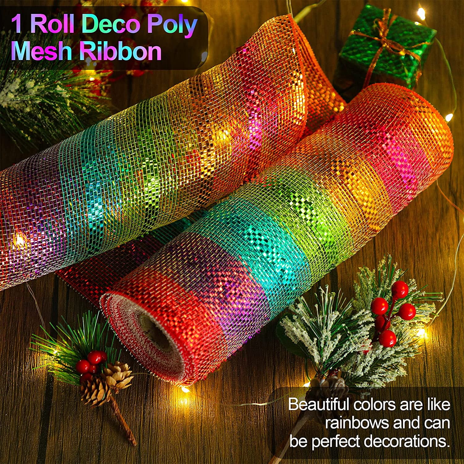 Rainbow Deco Mesh 10 Inch Rainbow Mesh Ribbon Fabric Mesh Roll ...