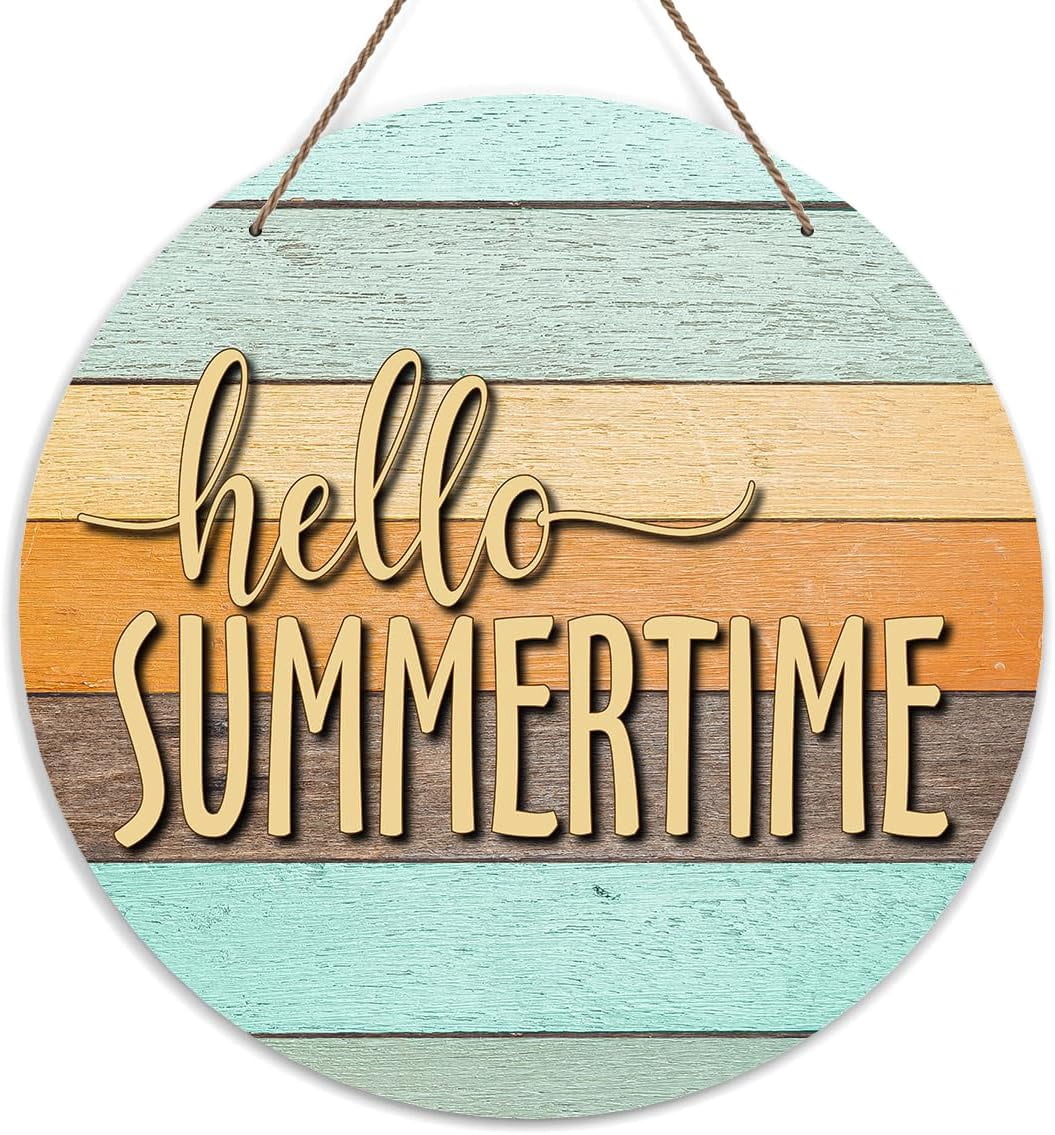 Rainbow Decor Wooden Sign Round Decorative Wall Plaque, Rustic Summer ...