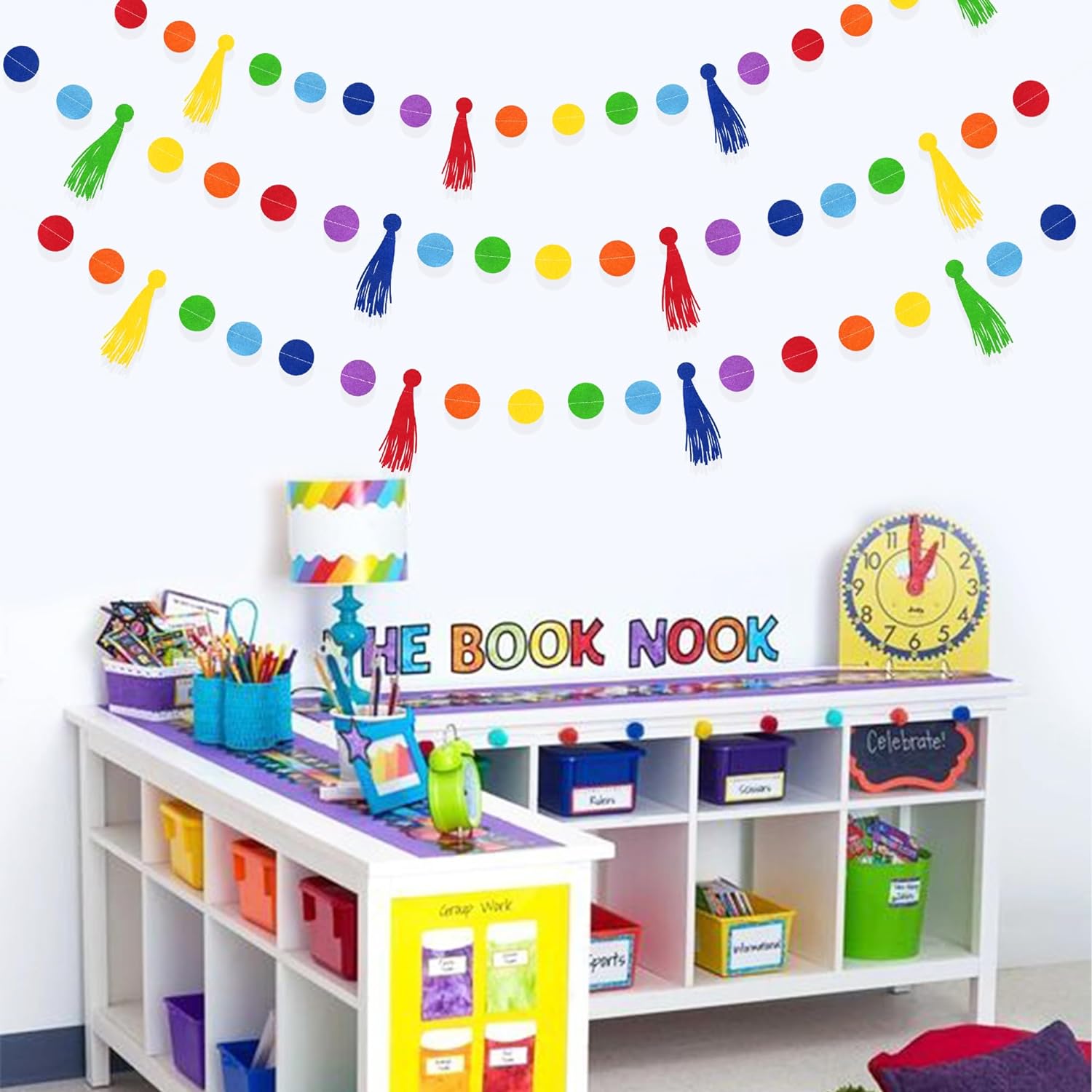 Rainbow Decorations Colorful Felt Tassel Circle Dot Garland Banner ...