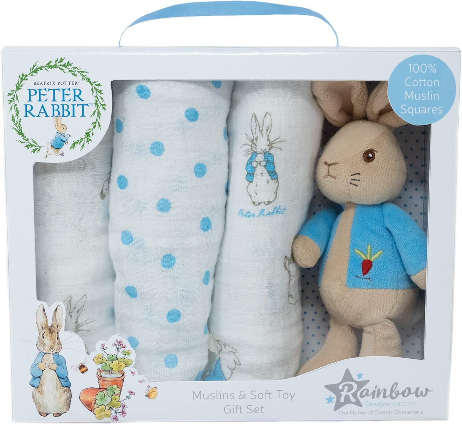 Rainbow Designs Peter Rabbit Soft Toy & Muslin Gift Set - Walmart.com