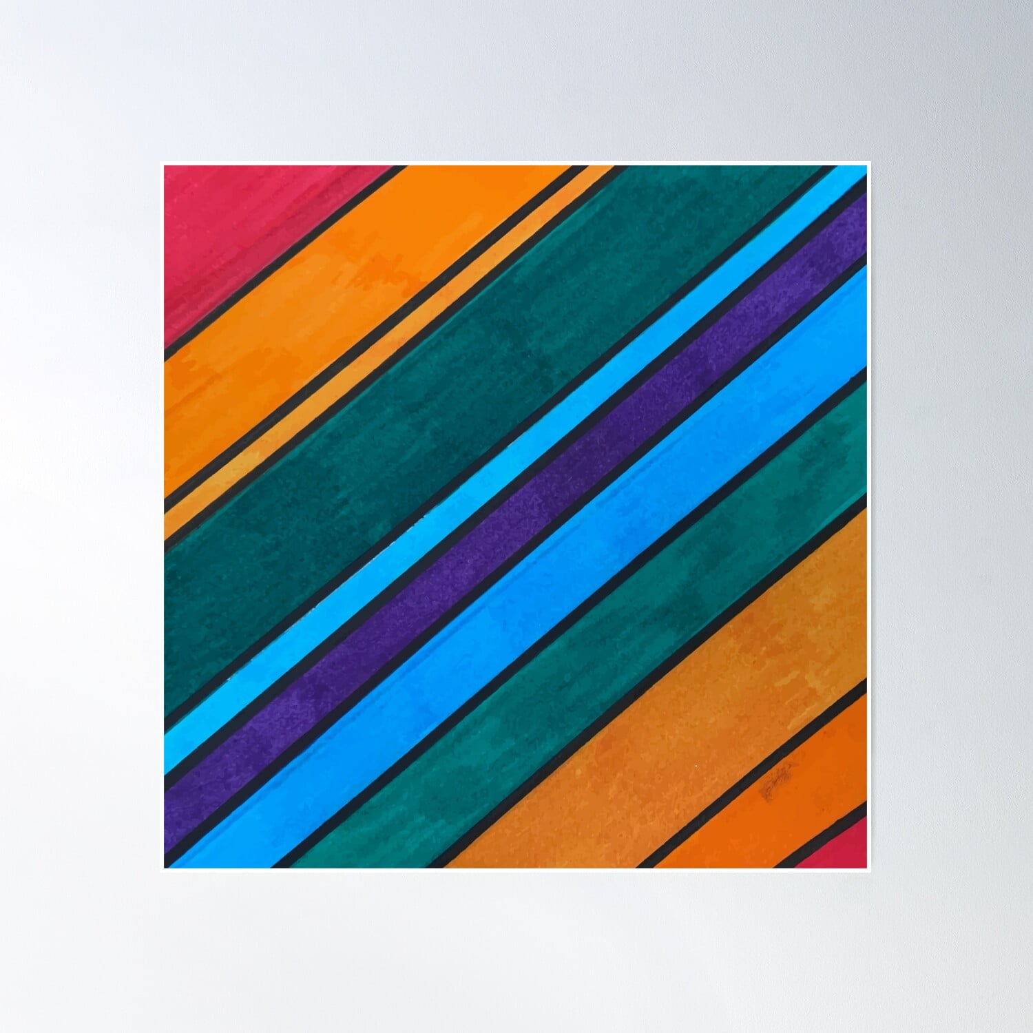 Rainbow Diagonal Color Blocks Poster Wall Art, Modern Wall Decor, 16x16 ...