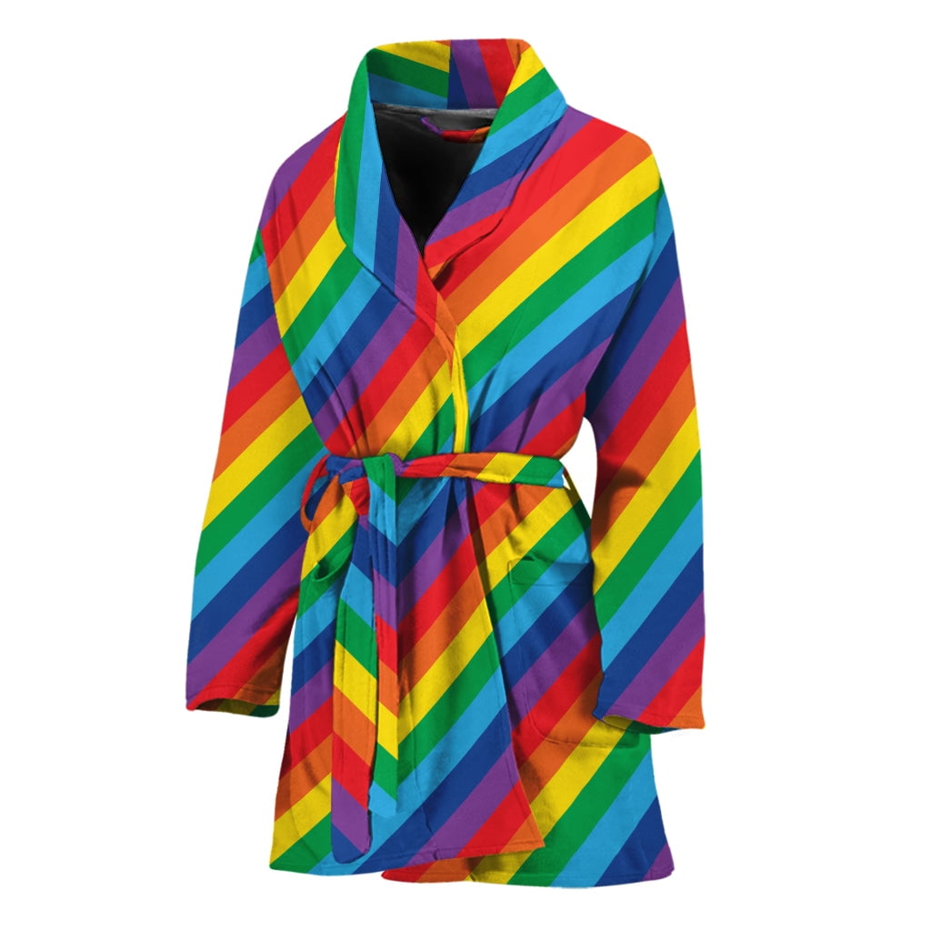 Rainbow Diagonal Striped Pattern Women Bathrobe One Size Univeral Fits ...