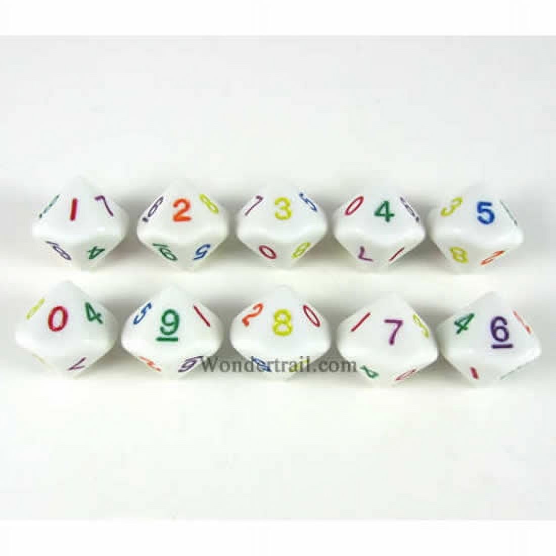 Rainbow Dice White Opaque with Colored Pips D10 16mm (5/8in) Pack of 10 ...