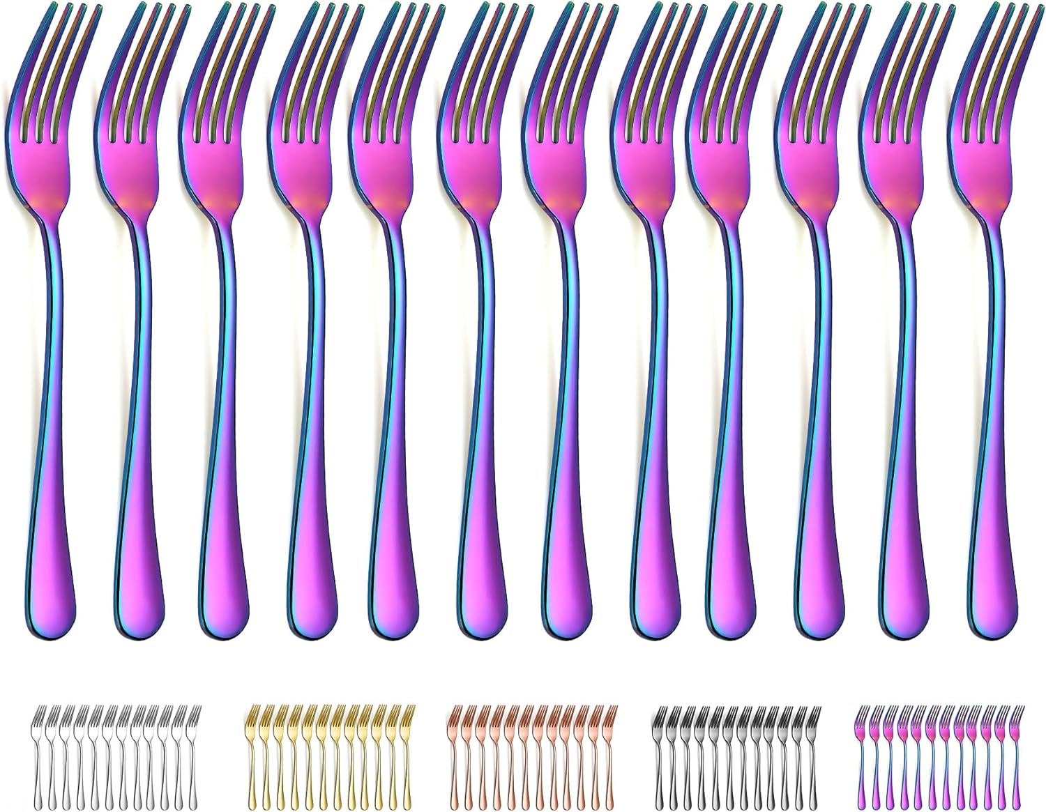 Rainbow Dinner Fork 12 Pieces, Rainbow Titanium Plating Stainless Steel ...