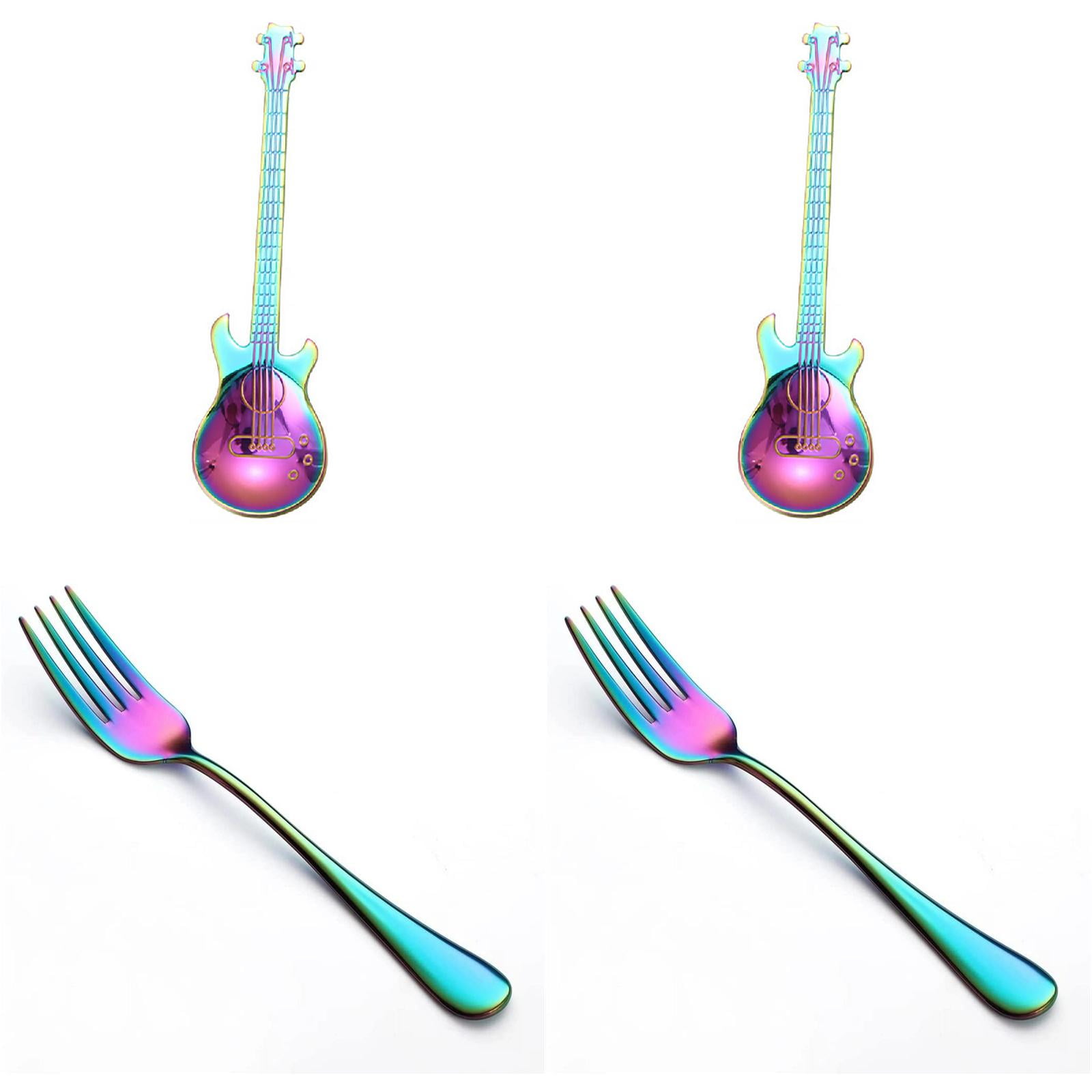 Rainbow Dinner Forks Stainless Steel Titanium Mutil-Color Plating Fork ...