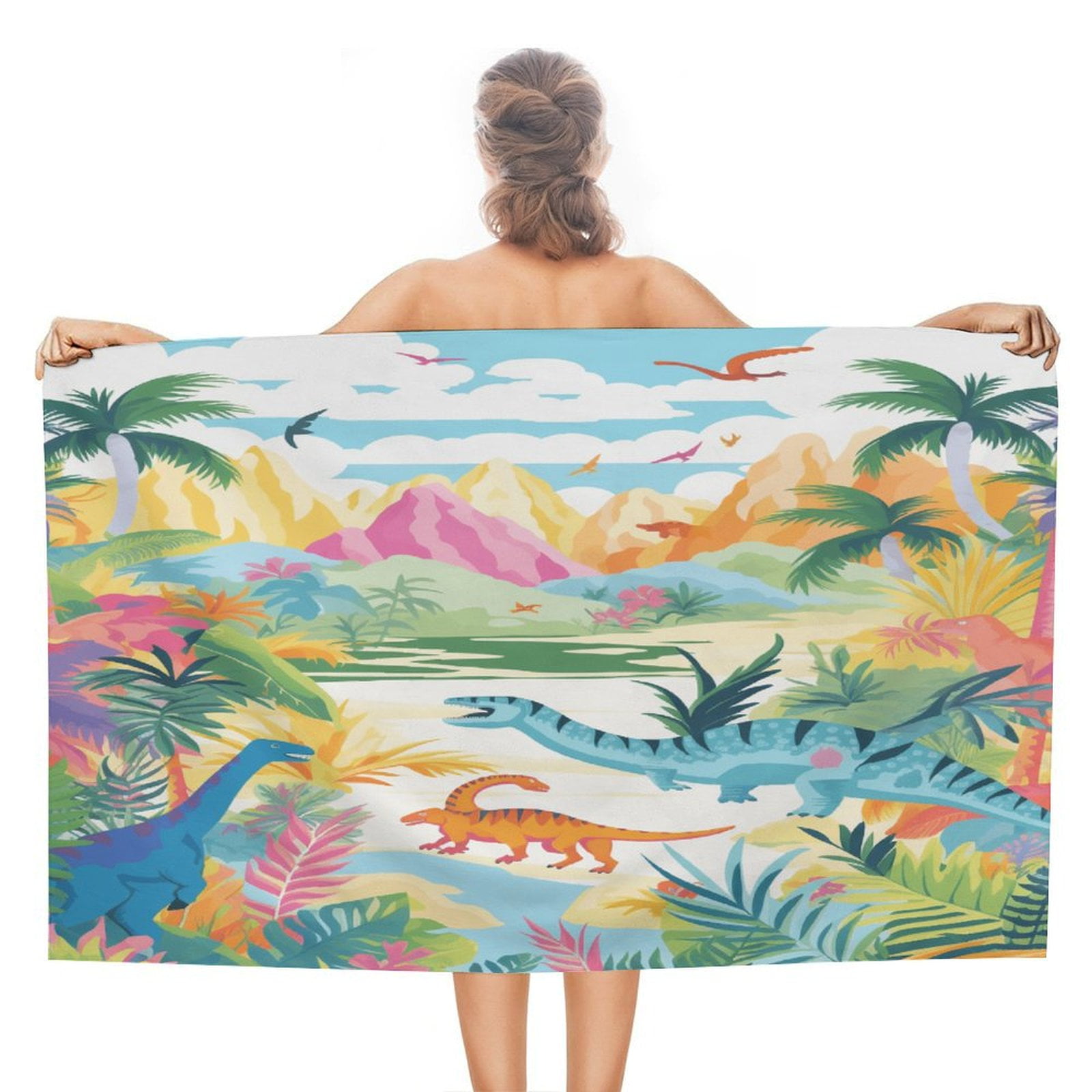 Rainbow Dinosaur Beach Blanket Soft Absorbent Lightweight Long Wide ...