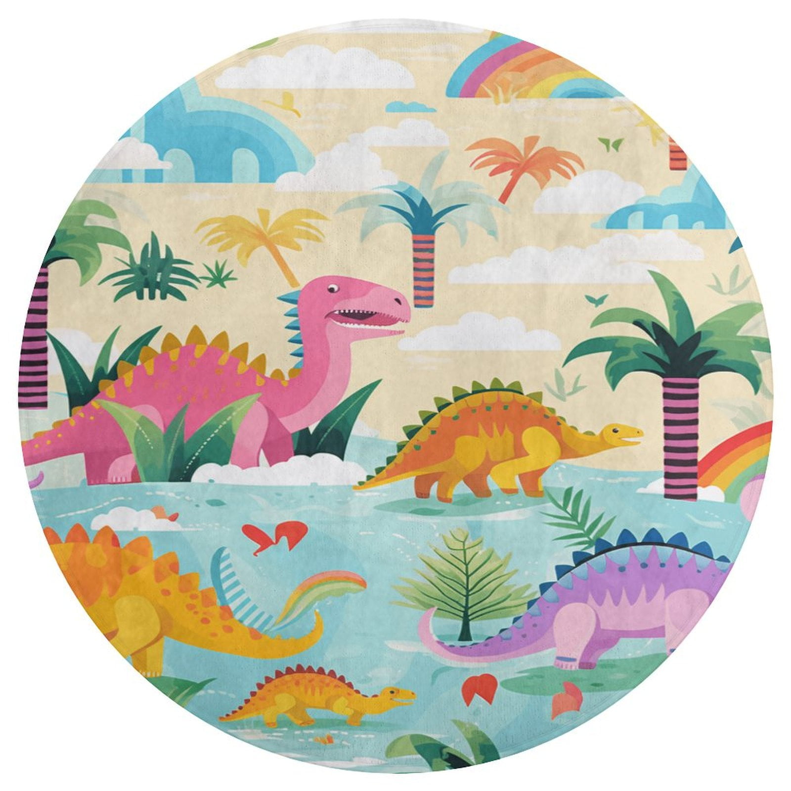 Rainbow Dinosaur Circular Carpet Floor Mat Living Room Sofa Room Bed ...