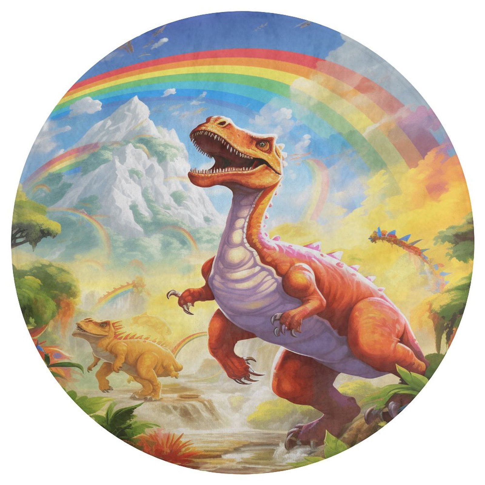 Rainbow Dinosaur Round Area Rug Floor Carpets Washable Indoor Floor ...