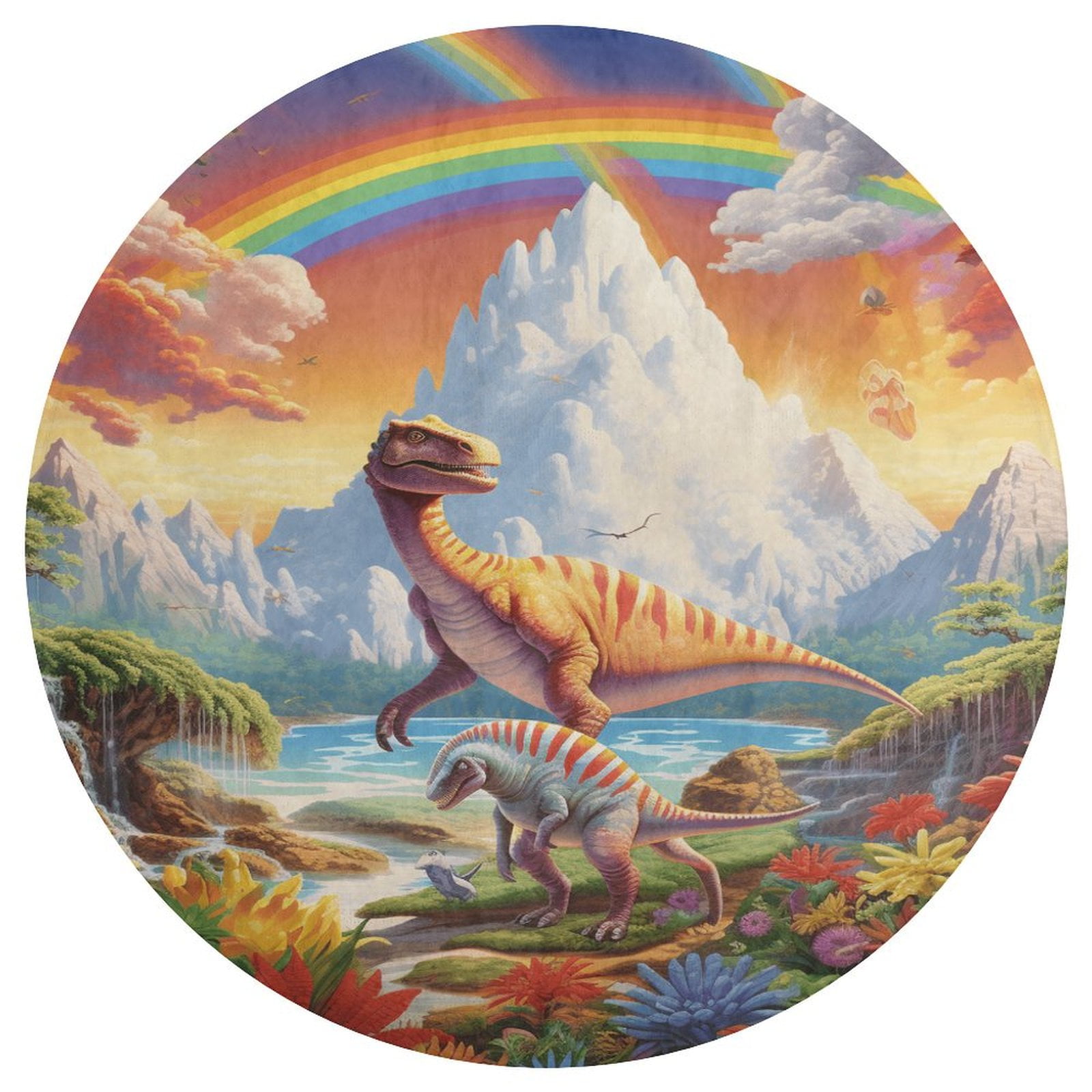 Rainbow Dinosaur Round Area Rug Floor Carpets Washable Indoor Floor ...