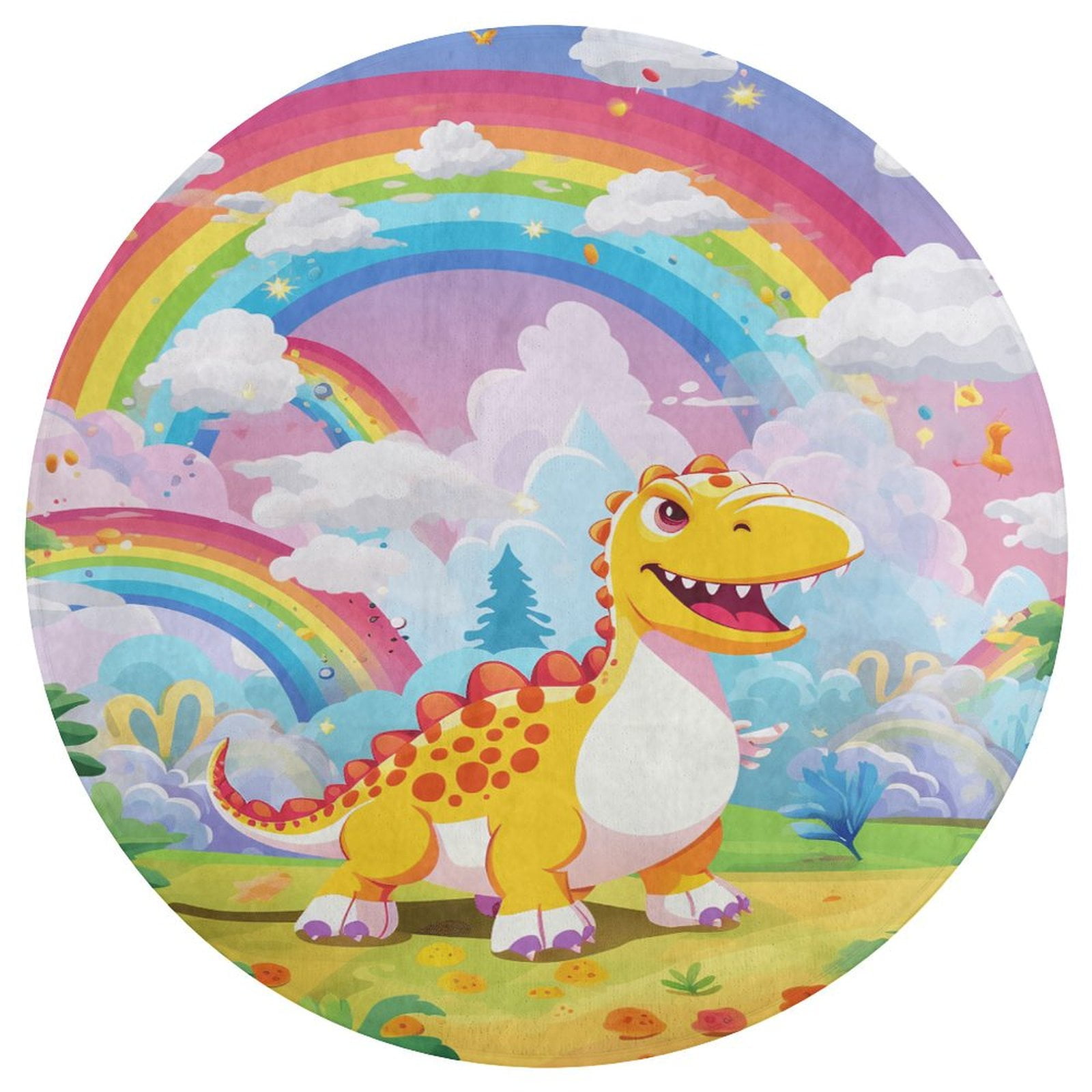 Rainbow Dinosaur Round Area Rug Floor Carpets Washable Indoor Floor ...