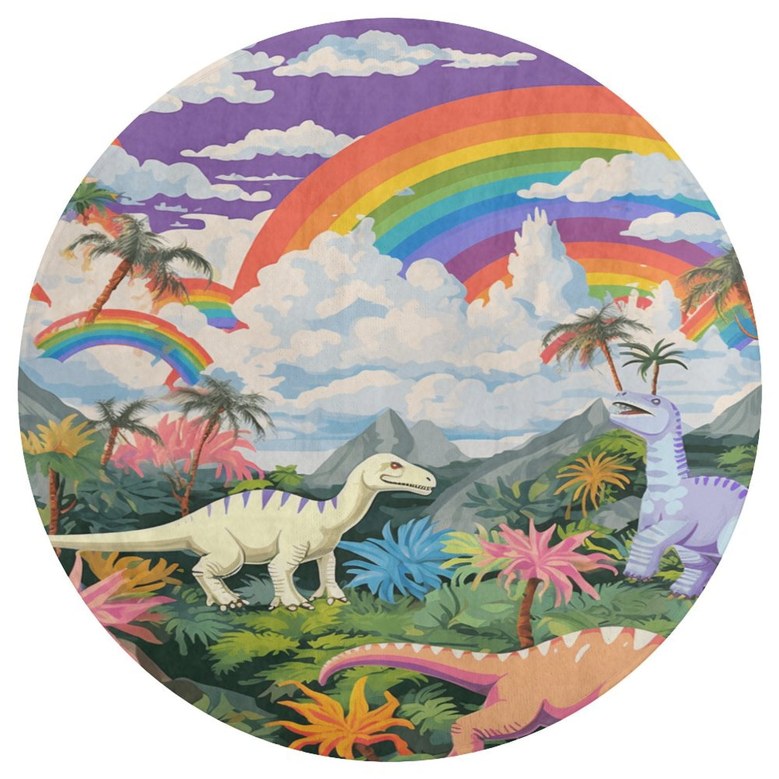 Rainbow Dinosaur Round Area Rug Soft Sofa Nursery Carpet Floor Mat Non ...