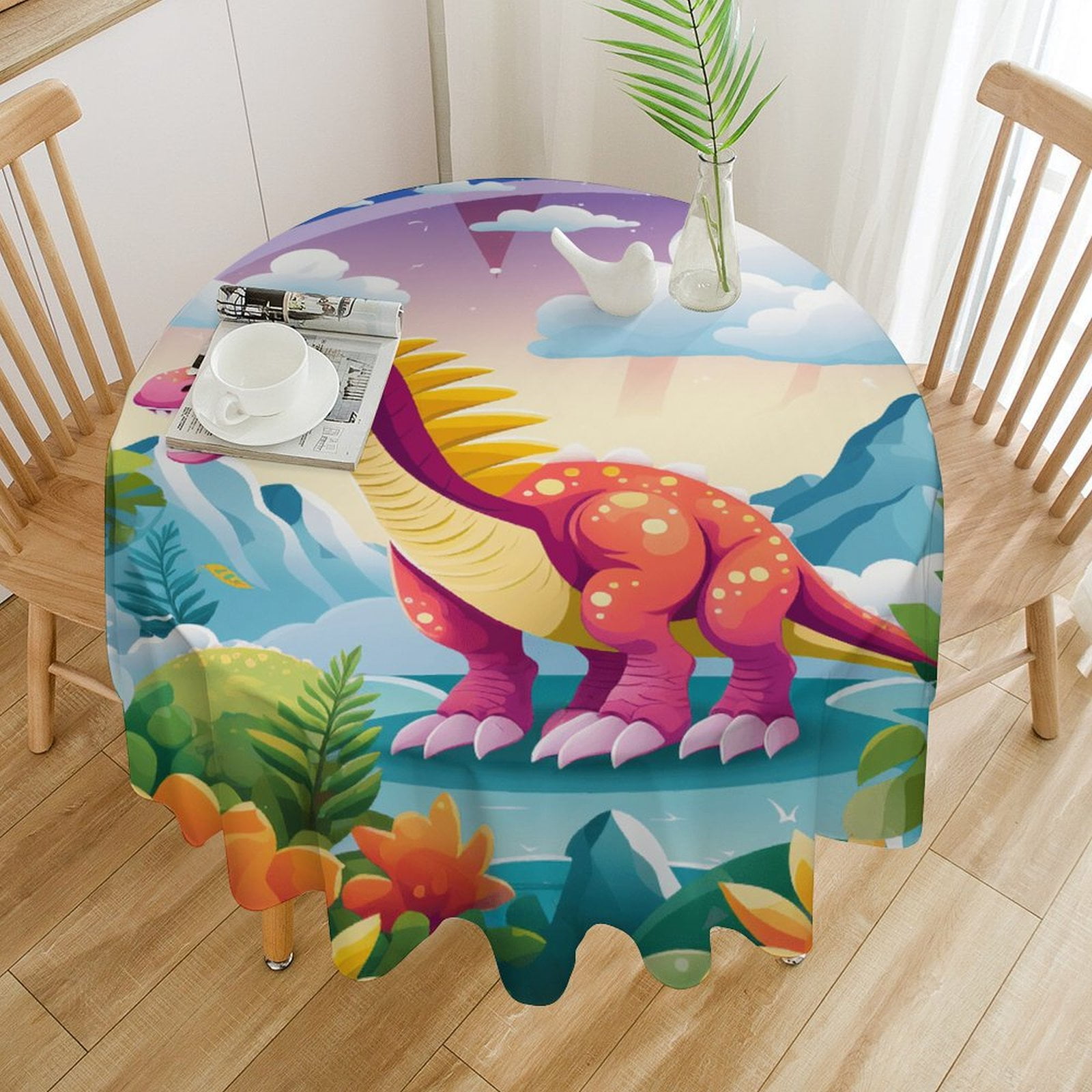 Rainbow Dinosaur Round Polyester Tablelcoth Circular Table Cover,Multi ...