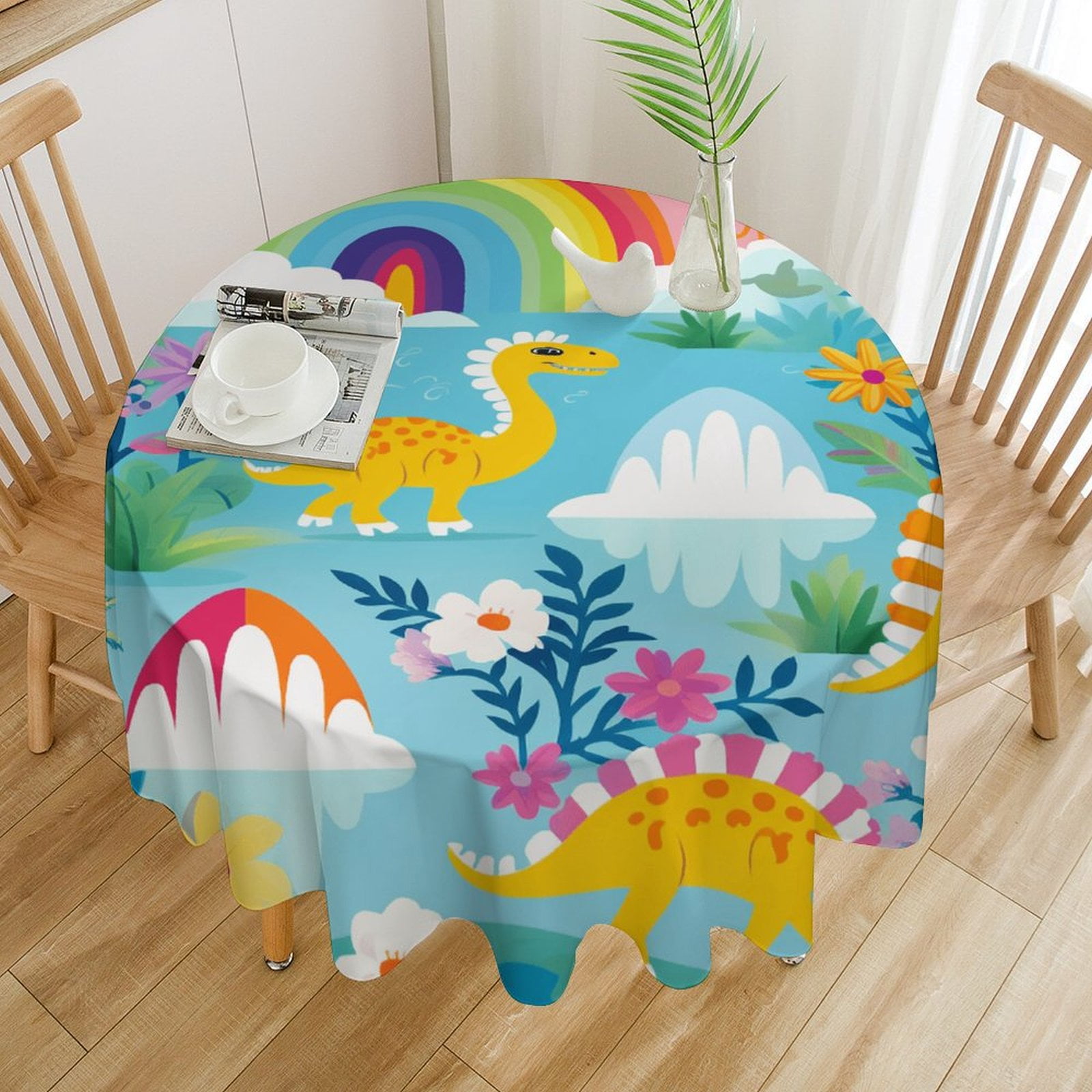 Rainbow Dinosaur Table Cloth Round PVC Wedding Kitchen Dining Desk ...