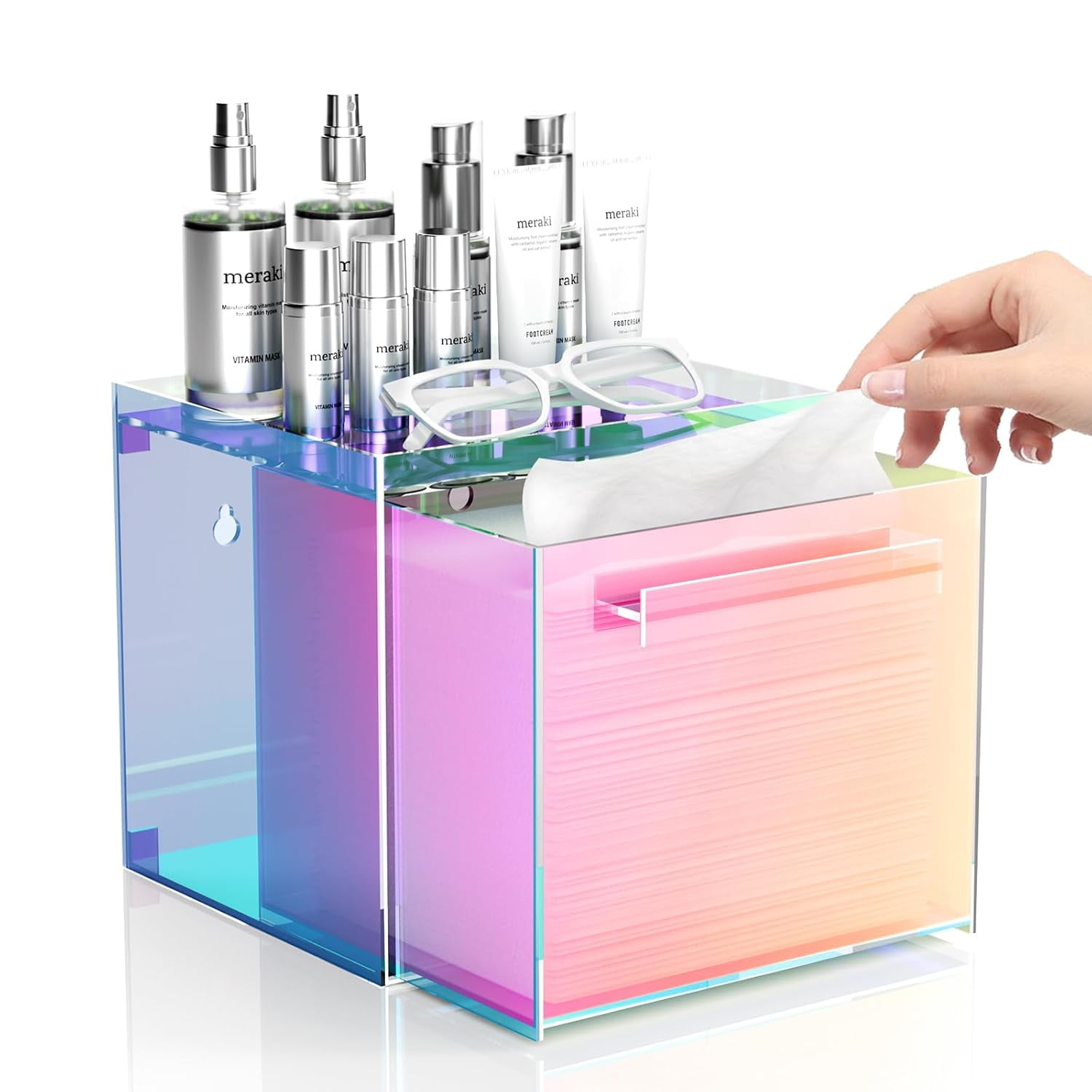 Rainbow Disposable Facial Towel Storage Box Acrylic Towel Container ...