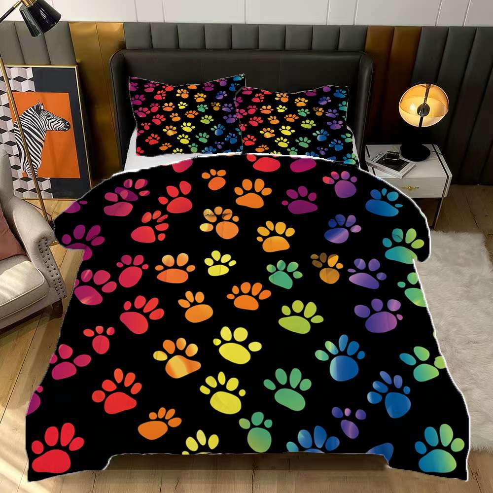 Rainbow Dog Paw Comforter Set Queen Size Bedding Set For Travl Bedroom ...