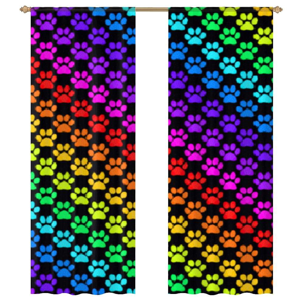 Rainbow Dog Paw Tulle Curtains For Living Room Chiffon Sheer Voile ...