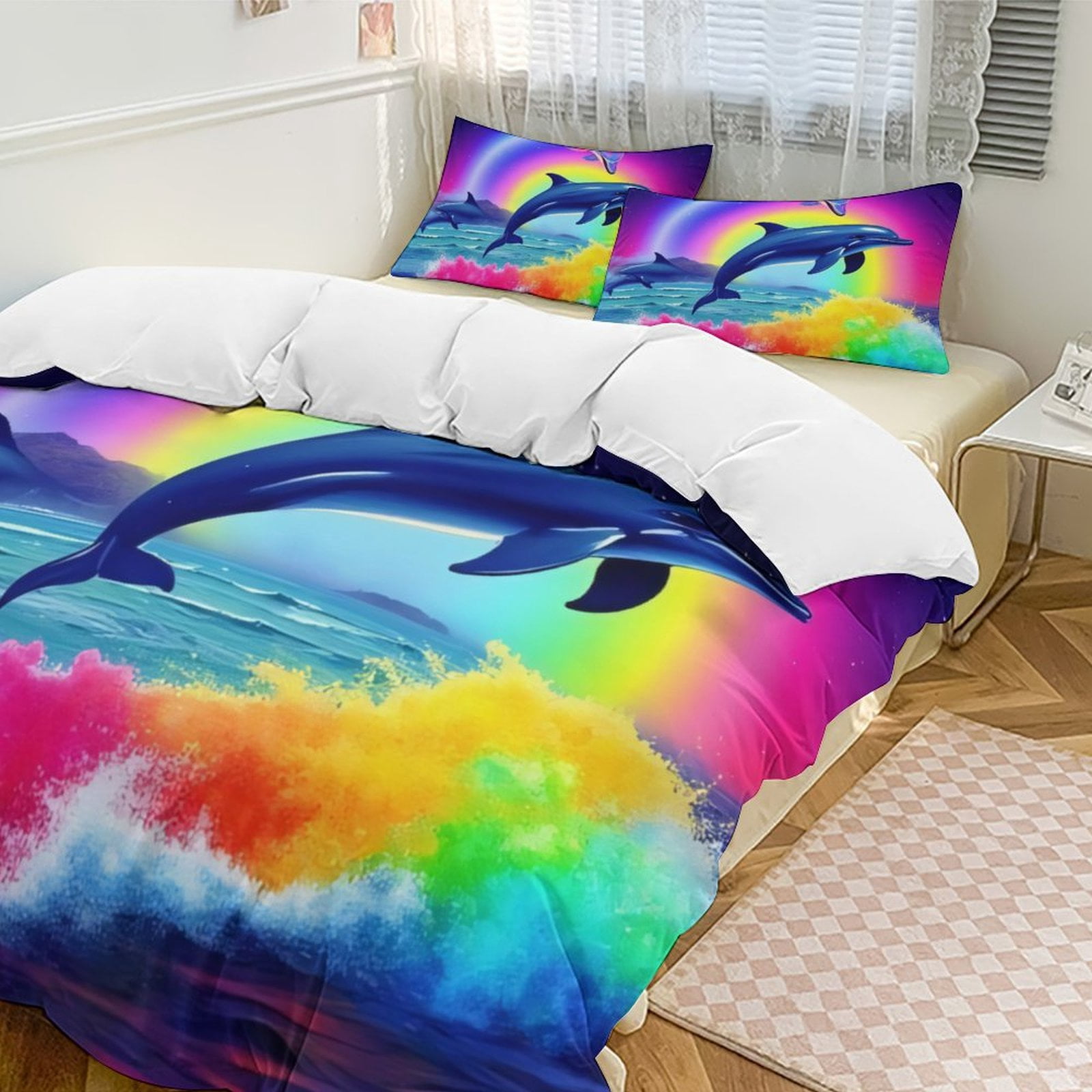 Rainbow Dolphins Ocean Fantasy 3D Duvet Cover Set Quilt Cover Theme of ...