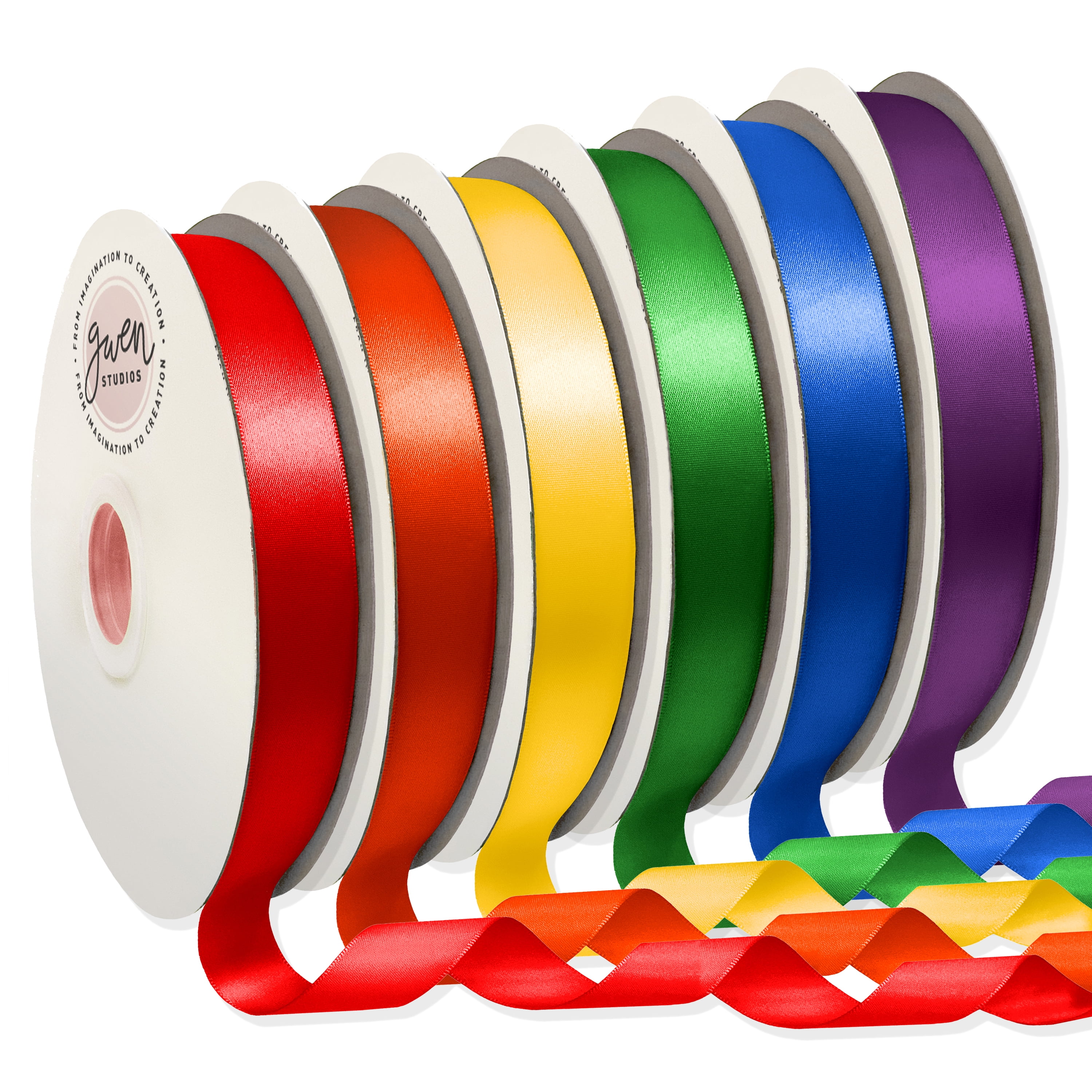 Rainbow Double Faced Satin Rainbow Pack, 7/8" x 600 Yards by Gwen ...