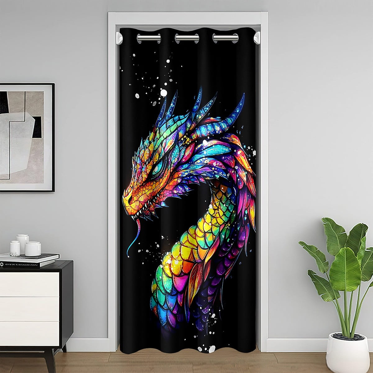 Rainbow Dragon Door Curtain,Colorful Dragon Scales Blackout Curtain 42 ...