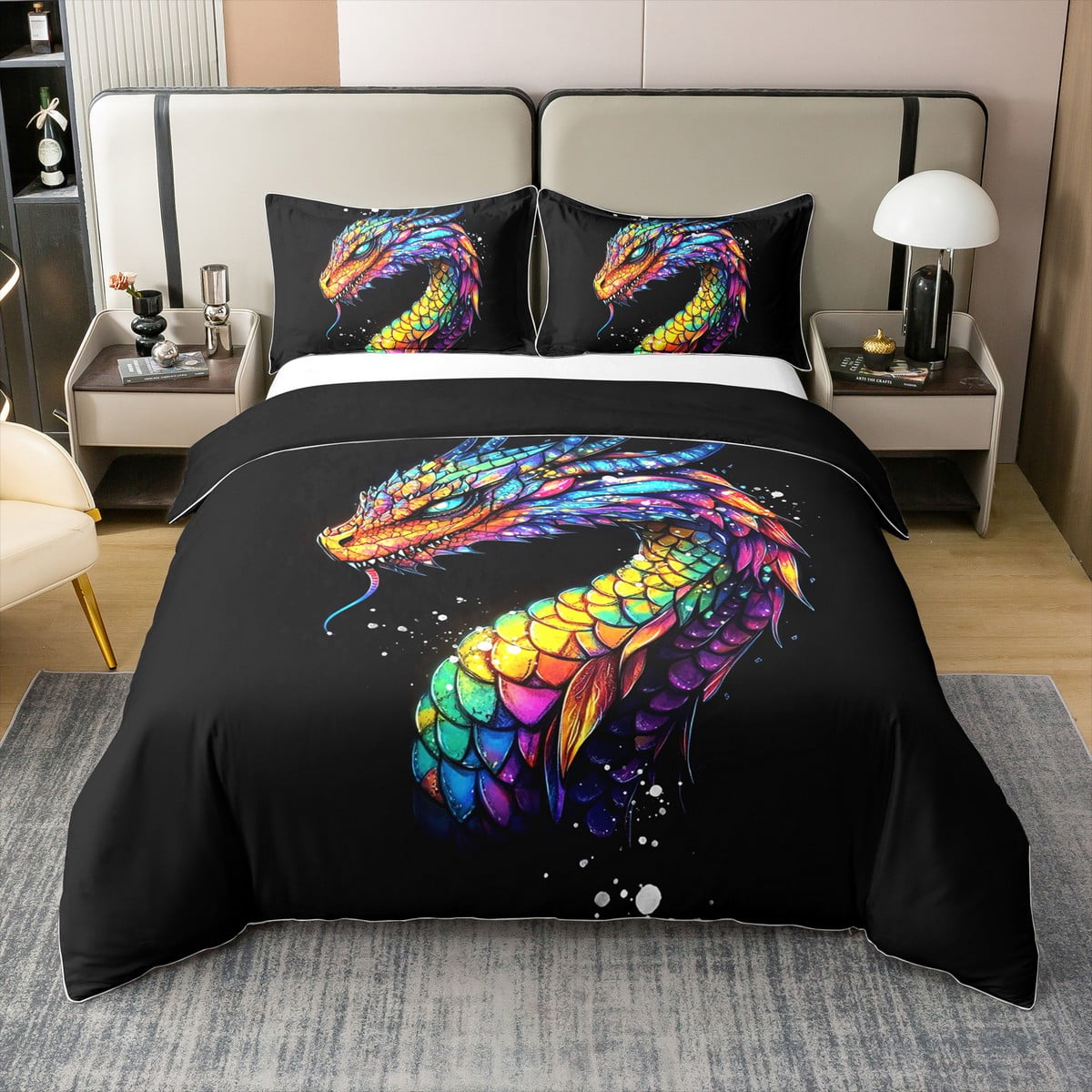 Rainbow Dragon Duvet Cover,Colorful Dragon Scales Comforter Cover King ...