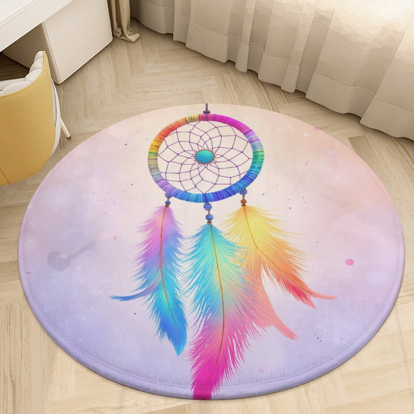 Rainbow Dreamcatcher Feathers Round Area Rugs for Bedroom Living Room ...