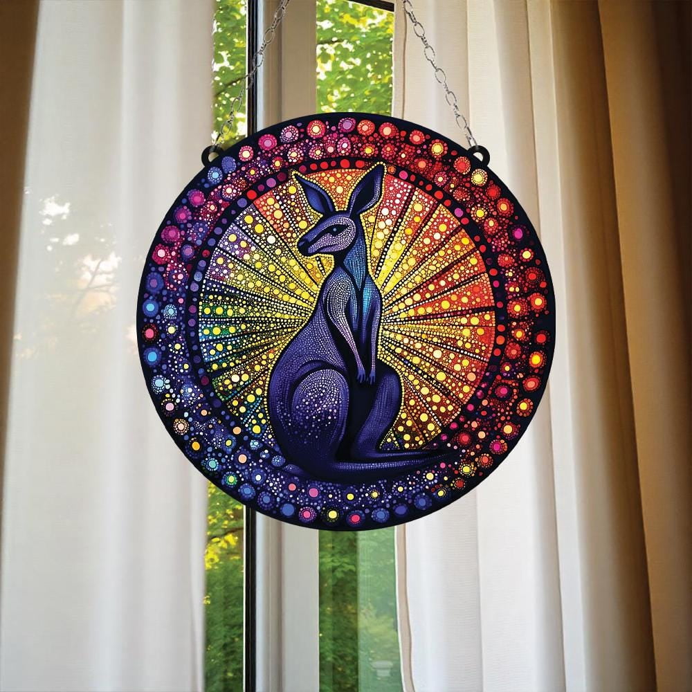 Rainbow Dreamtime Kangaroo Faux Stained Glass Suncatcher, Stained Glass ...