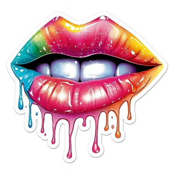 Rainbow Dripping Lips Sticker Indoor Outdoor Phone Decal Water Bottle ...