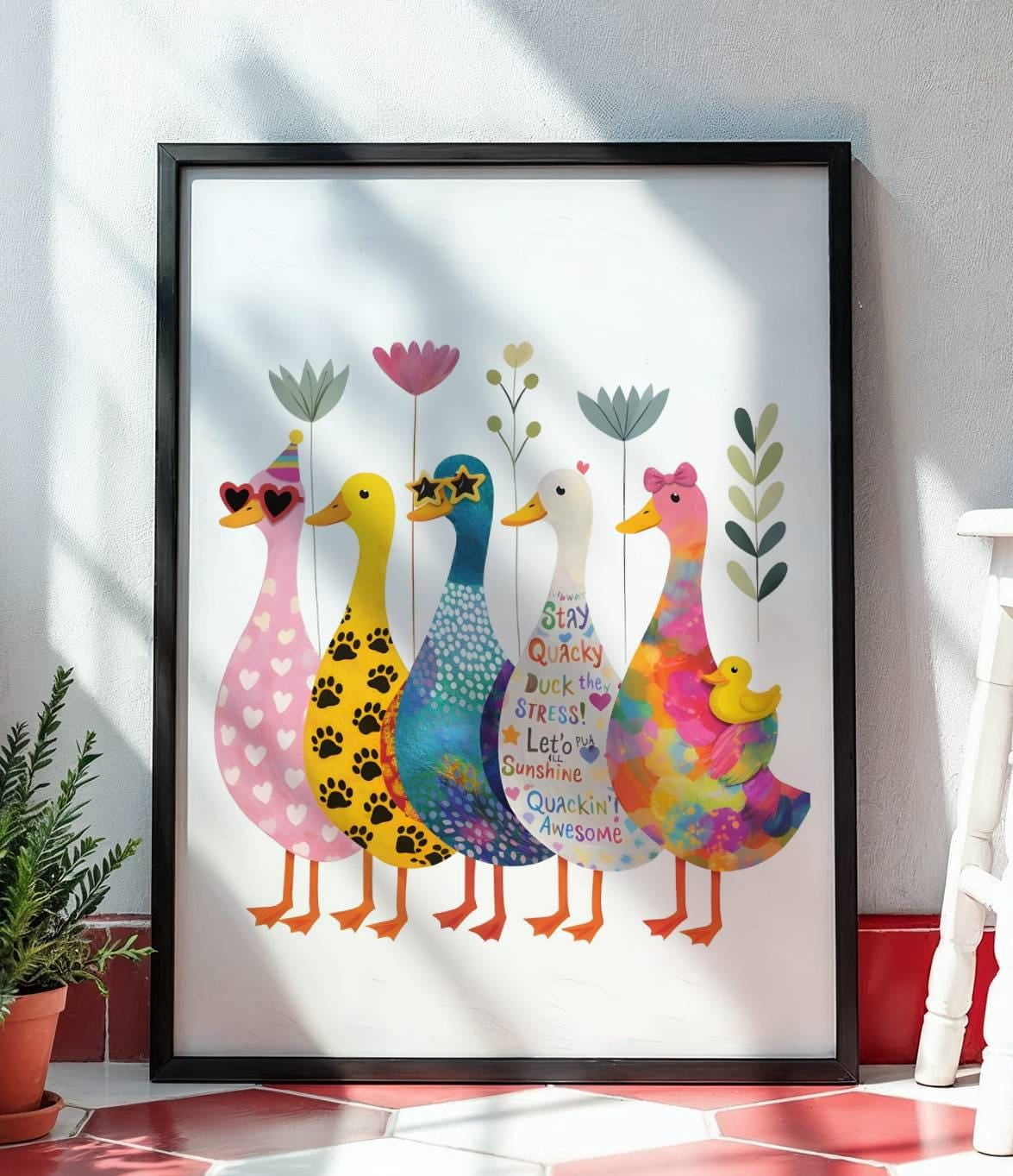 Rainbow Duck Fun Kids Room Art Decorative Wall Art Poster , Poster ...