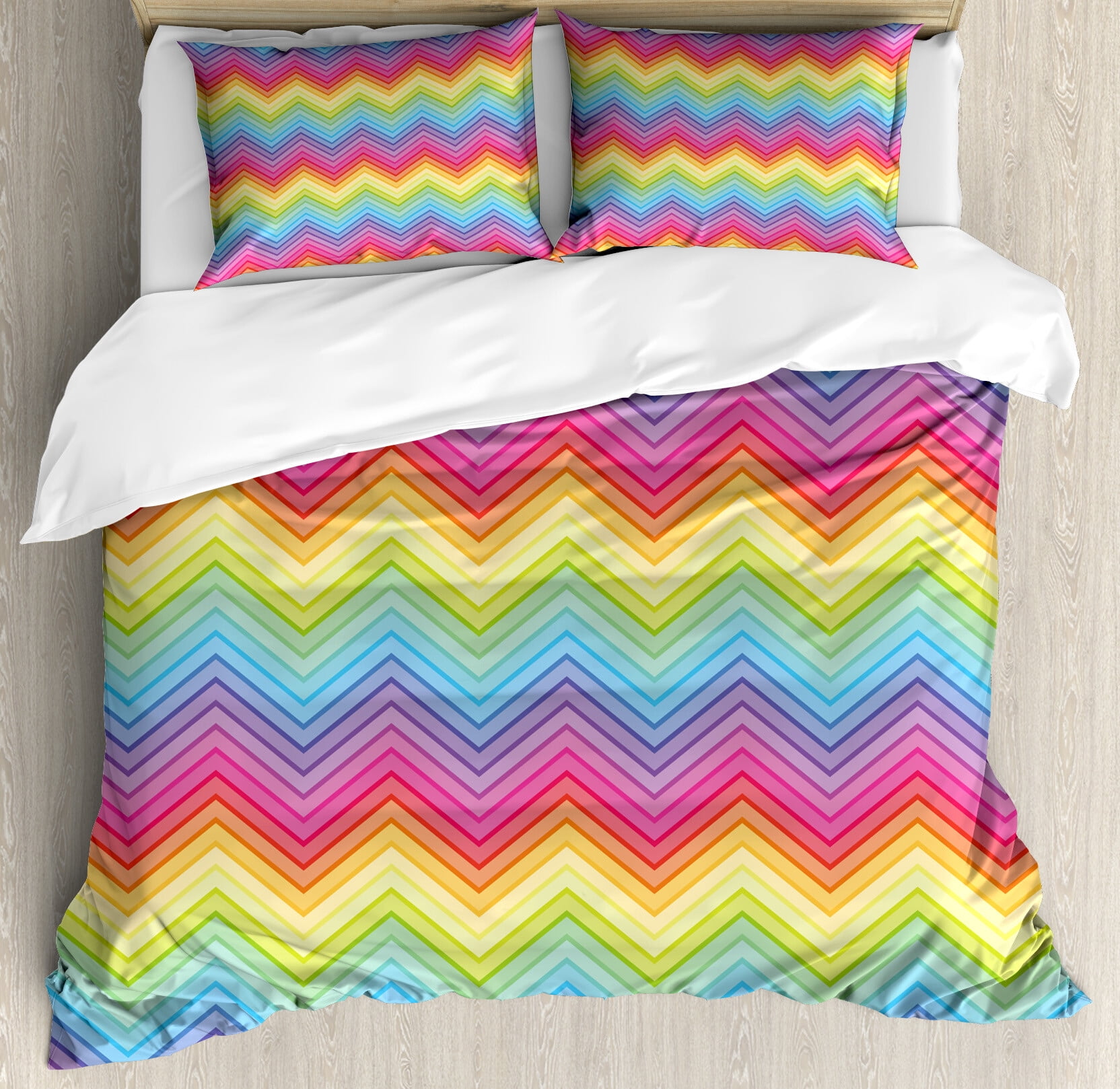 Rainbow Duvet Cover Set, Colorful Zig Zag Chevron Pattern Geometric ...