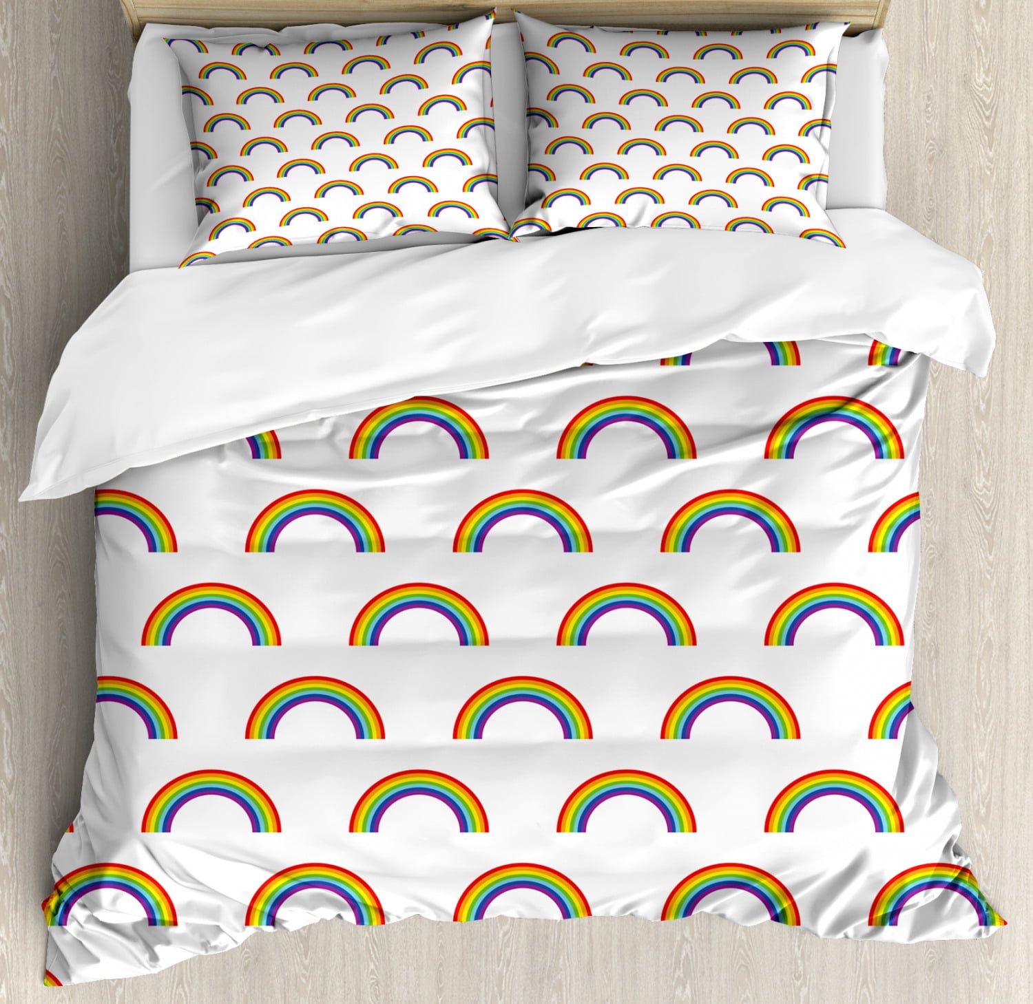 Rainbow Duvet Cover Set King Size, Repetitive Colorful Rainbow on a ...