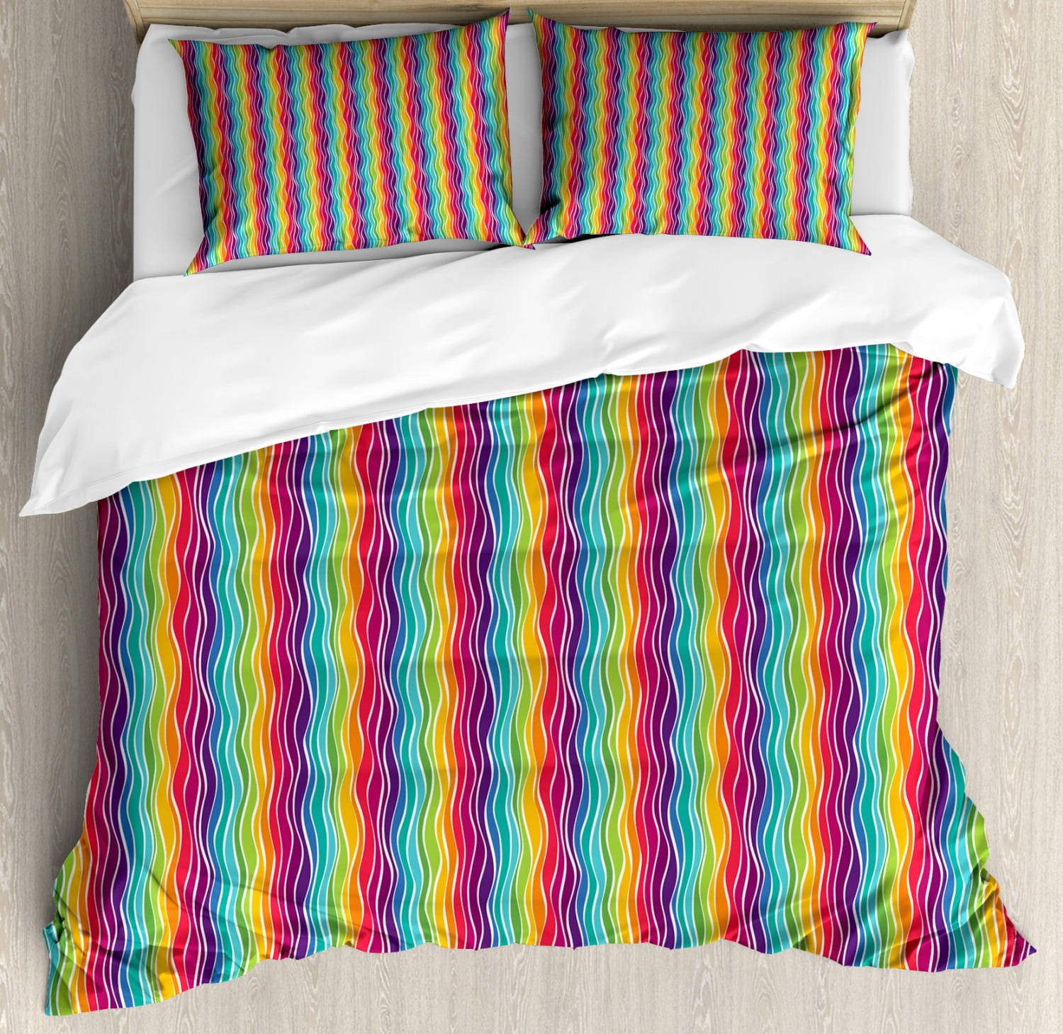 Rainbow Duvet Cover Set Queen Size, Colorful Swirls Vertical Waves ...