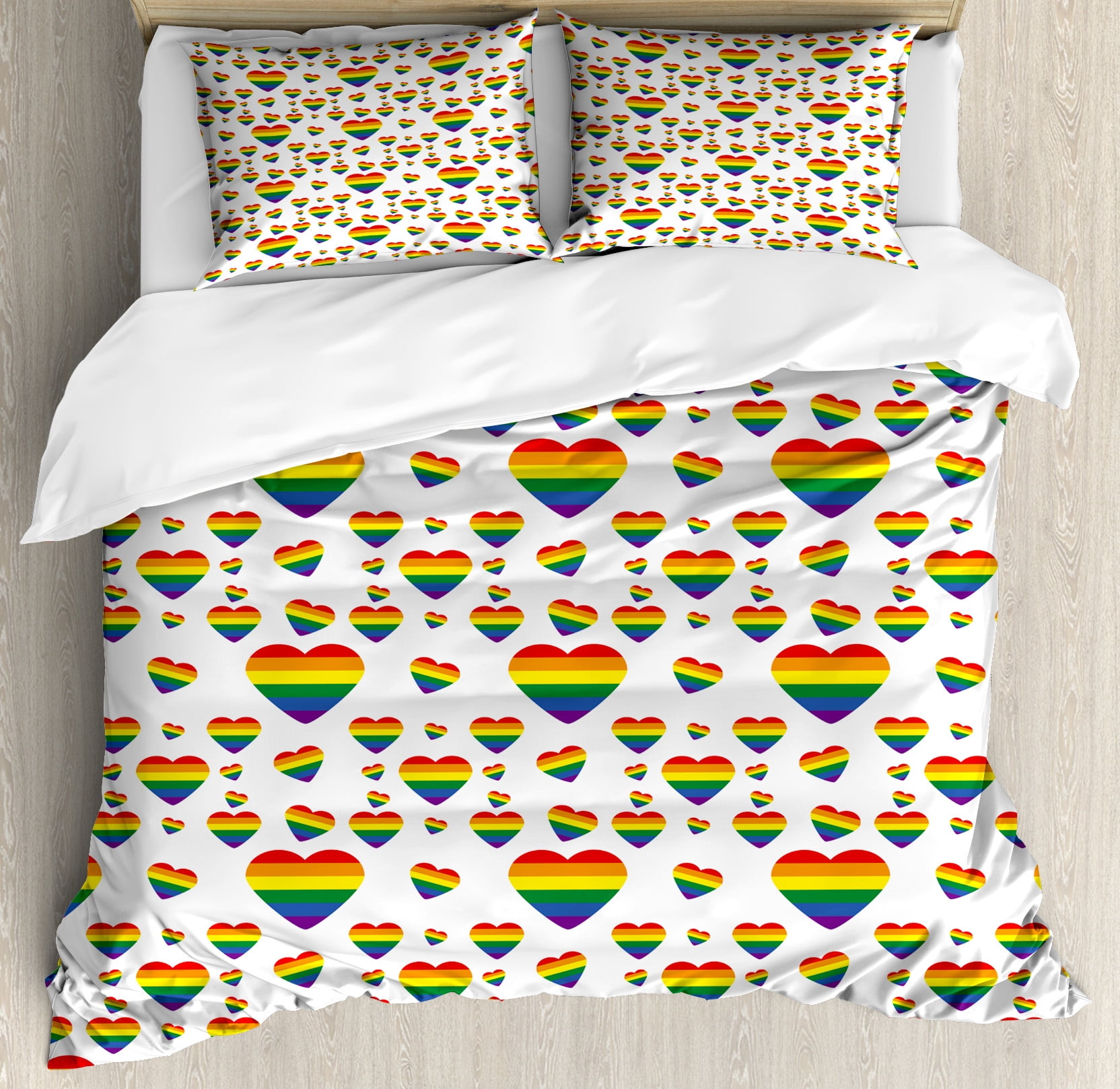 Rainbow Duvet Cover Set, Repetitive LGBT Diversity Rights Hearts ...