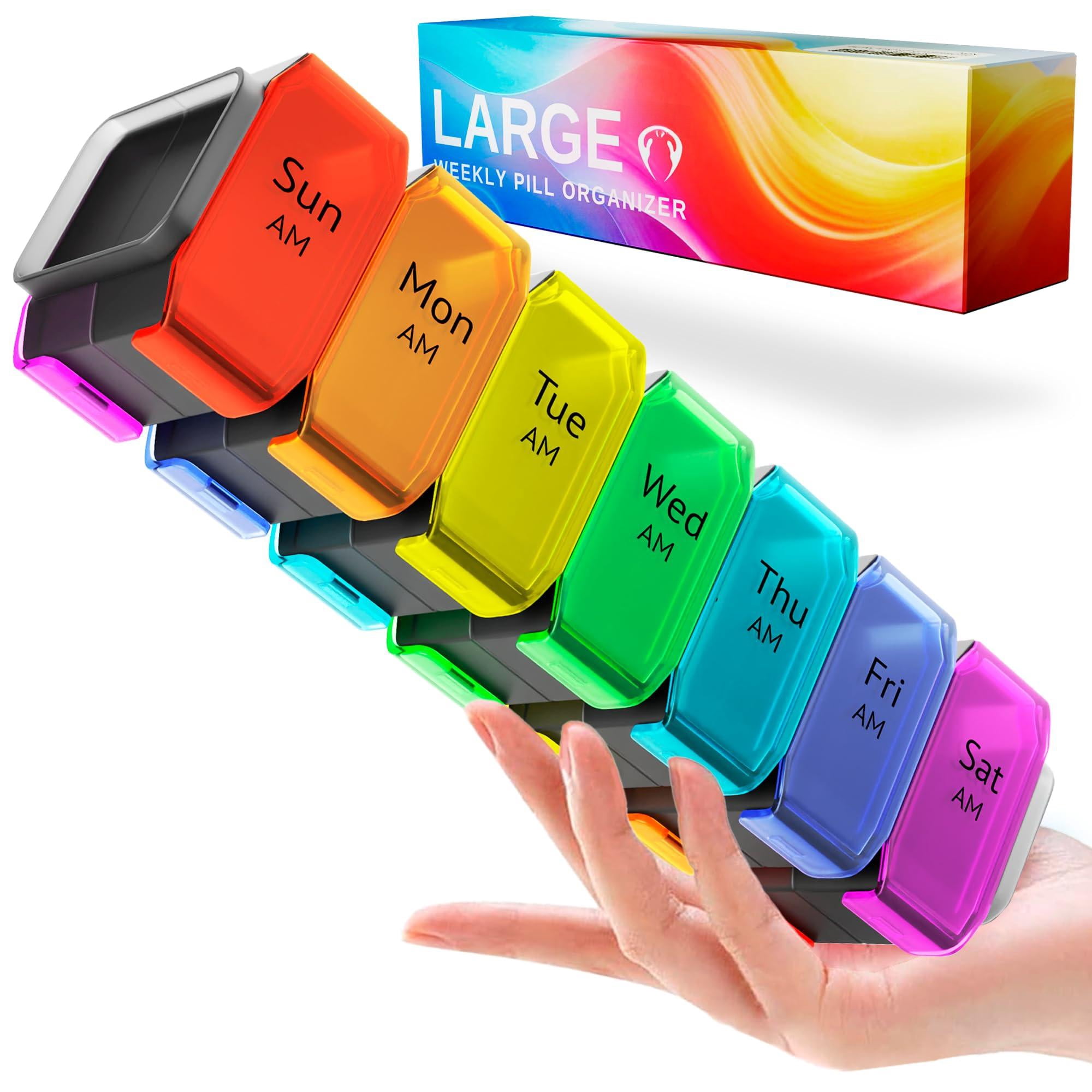 Rainbow Extra Large Daily Pill Organizer, AM PM 7 or 14 Day Vitamin ...
