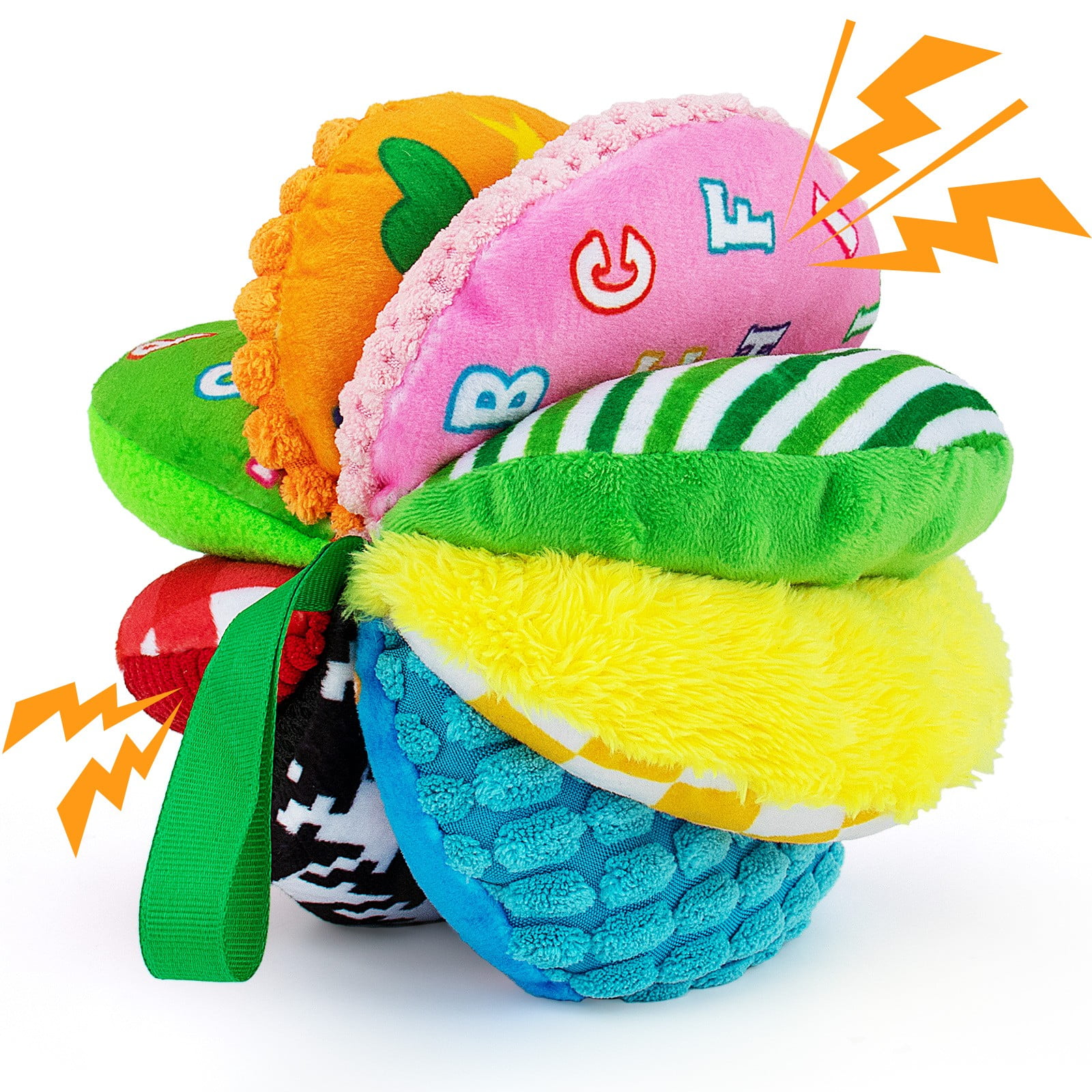 Rainbow Fabric Ball with 8 Different Sensory Affects, Baby Toy for 6 to ...