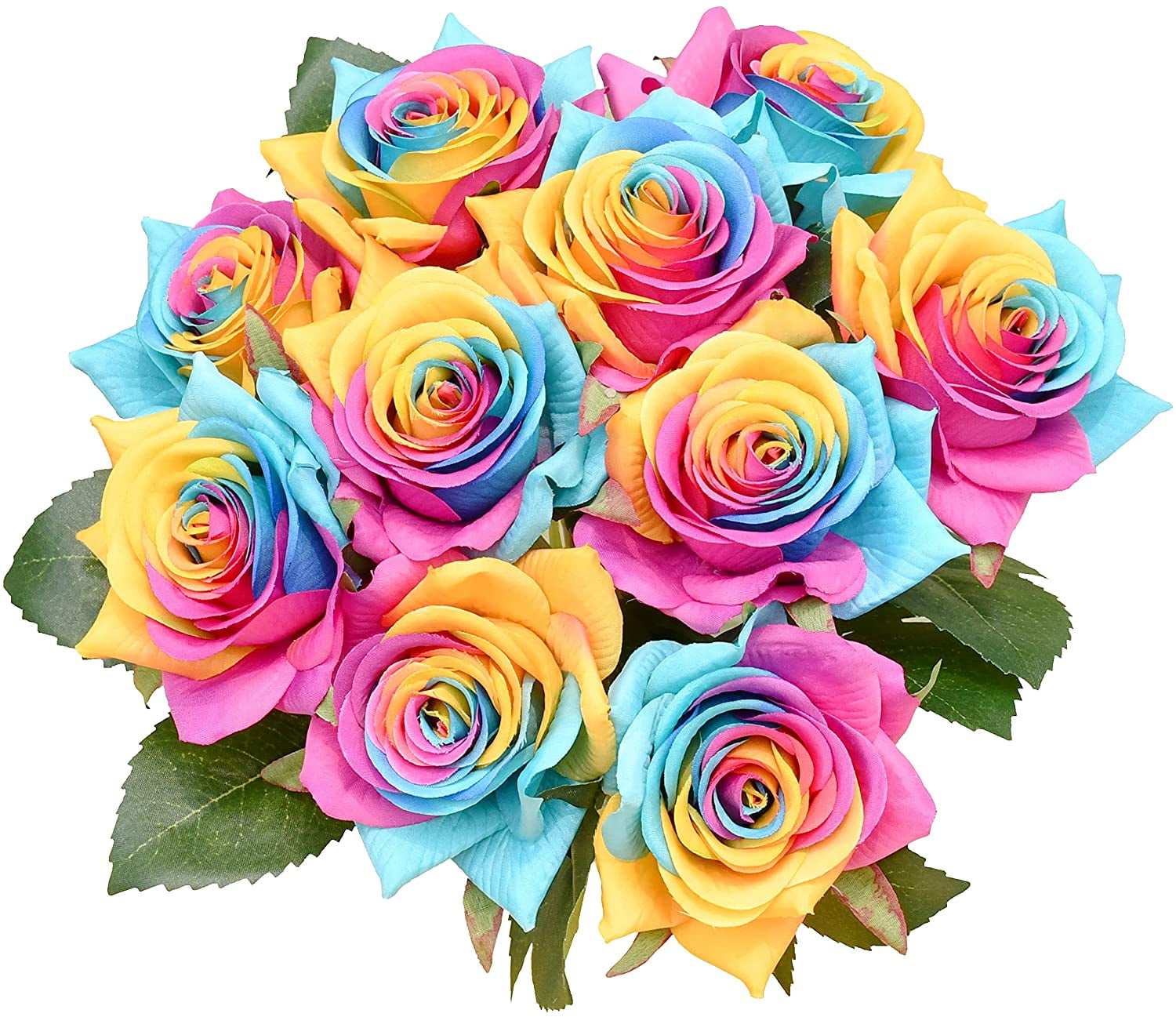 Rainbow Fake Flowers Artificial Silk Rose Flowers 15" for Valentine’s ...
