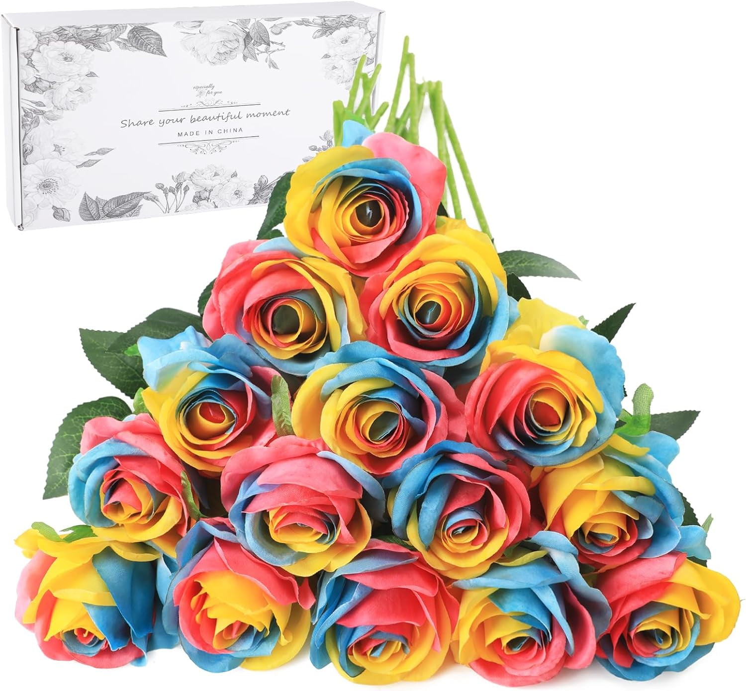 Rainbow Fake Roses Artificial Flowers - Fake Artificial Roses Silk ...