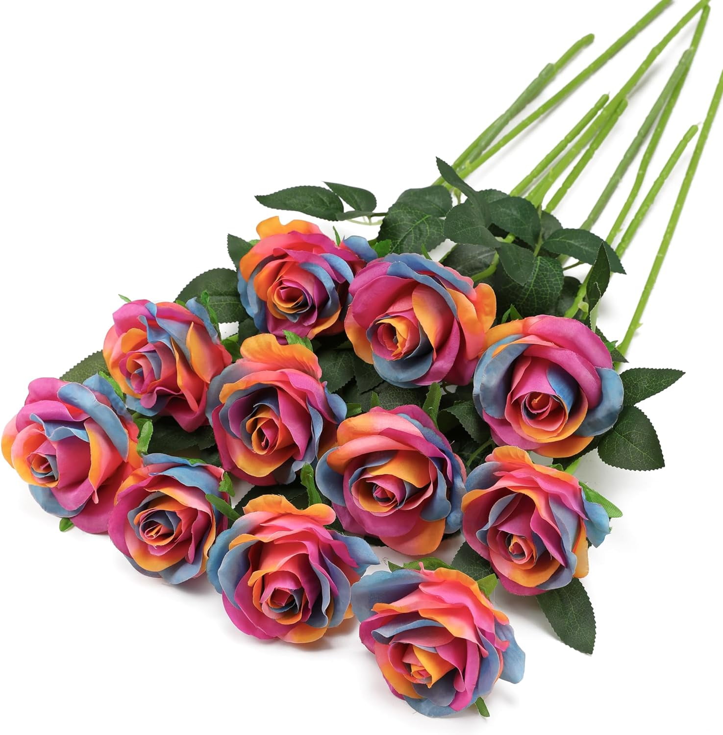 Rainbow Fake Roses Artificial Flowers - Fake Artificial Roses Silk ...