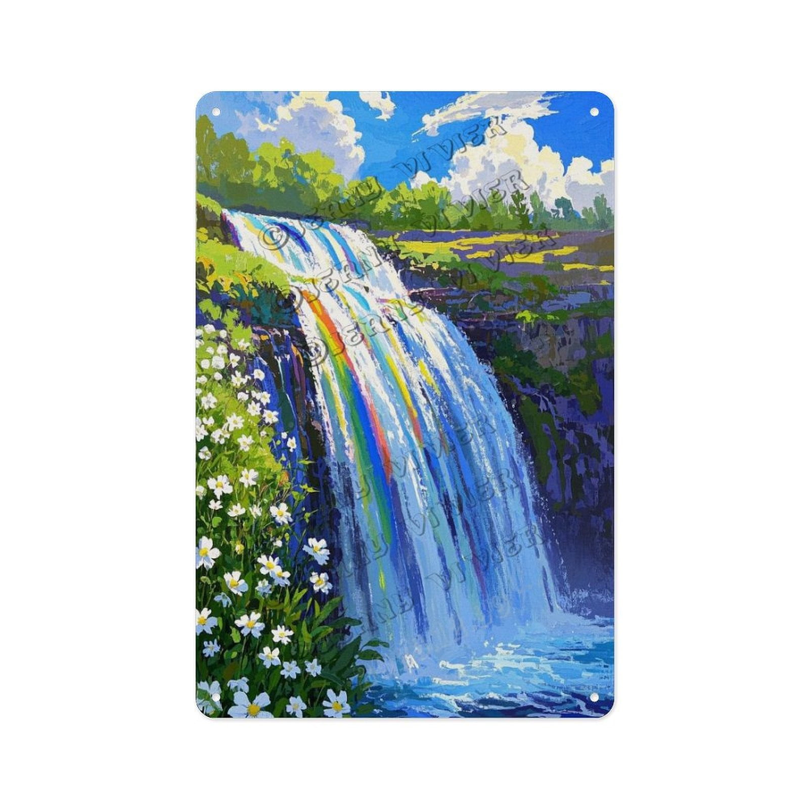 Rainbow Falls Tin Sign – 5.5x8 Inches Nature-Inspired Waterfall Art ...