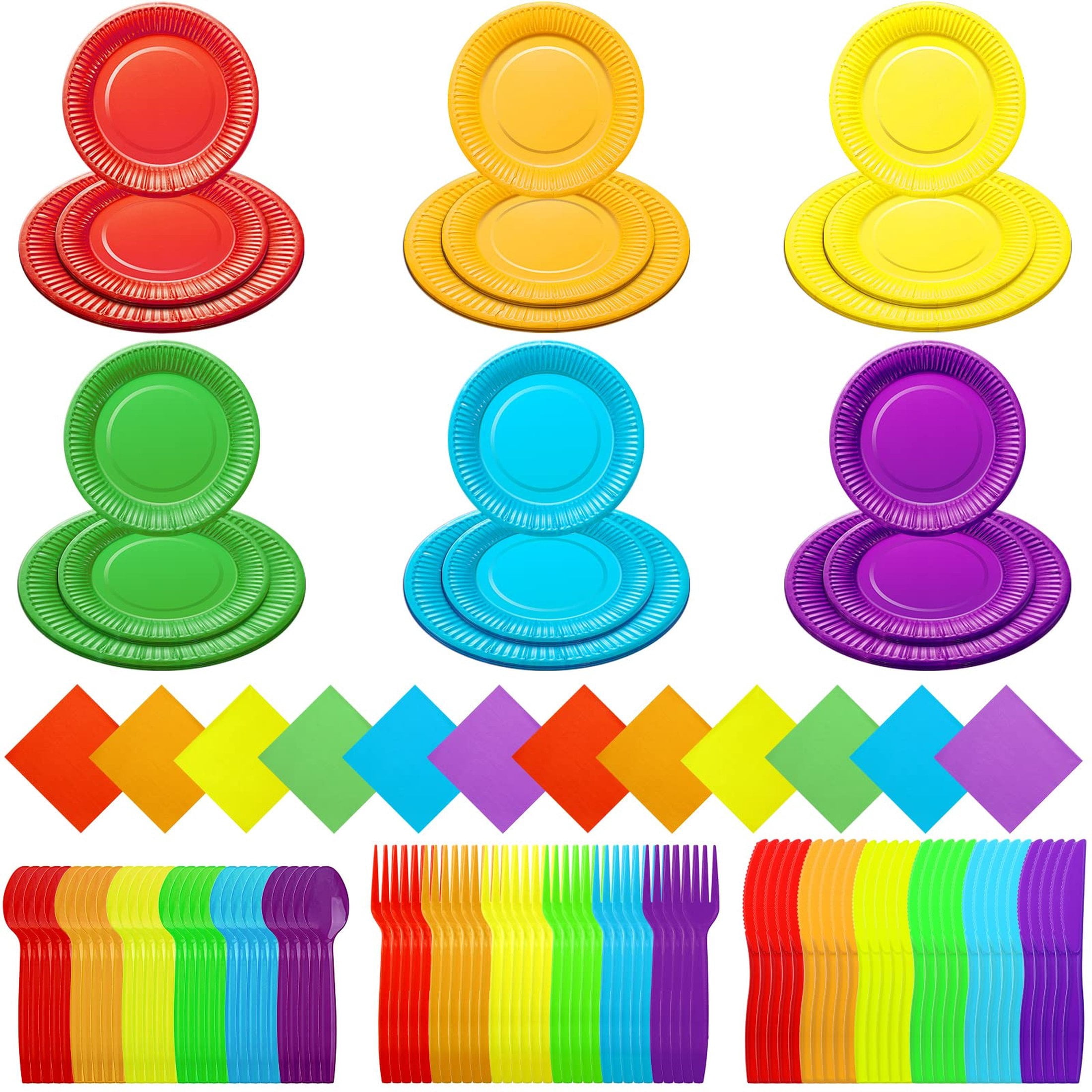 Rainbow Fiesta Party Pack - 144 Piece Set with Colorful Plates, Napkins ...