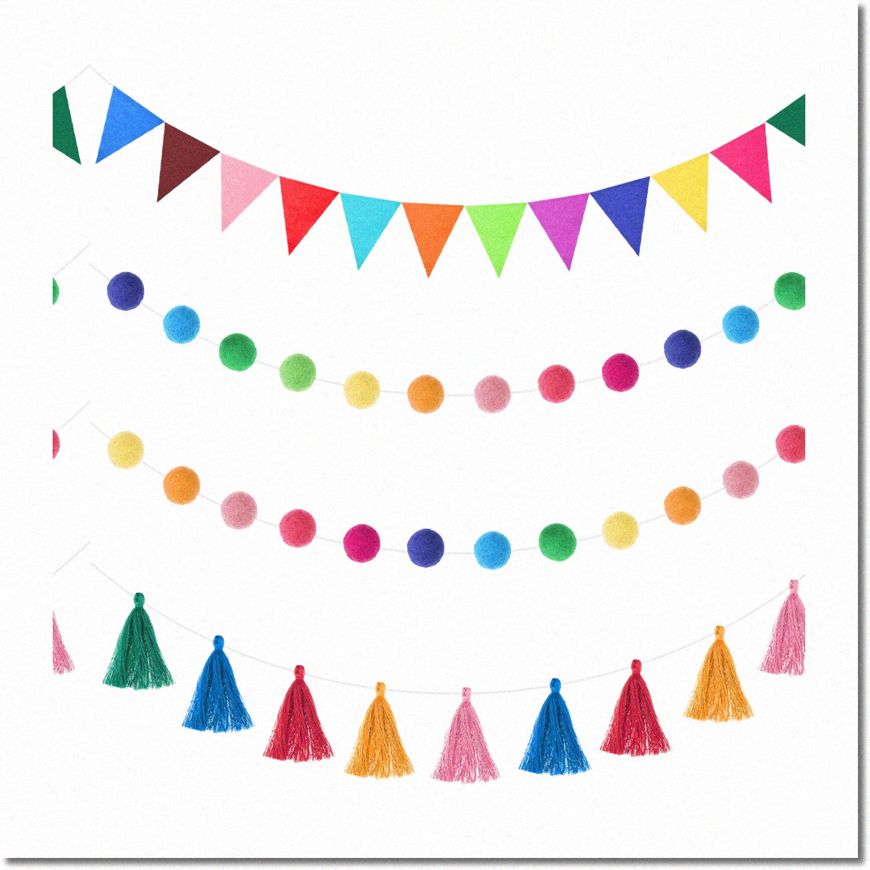 Rainbow Fiesta Party Pack - 9.8ft Felt Fabric Garland, Colorful Pom Pom ...