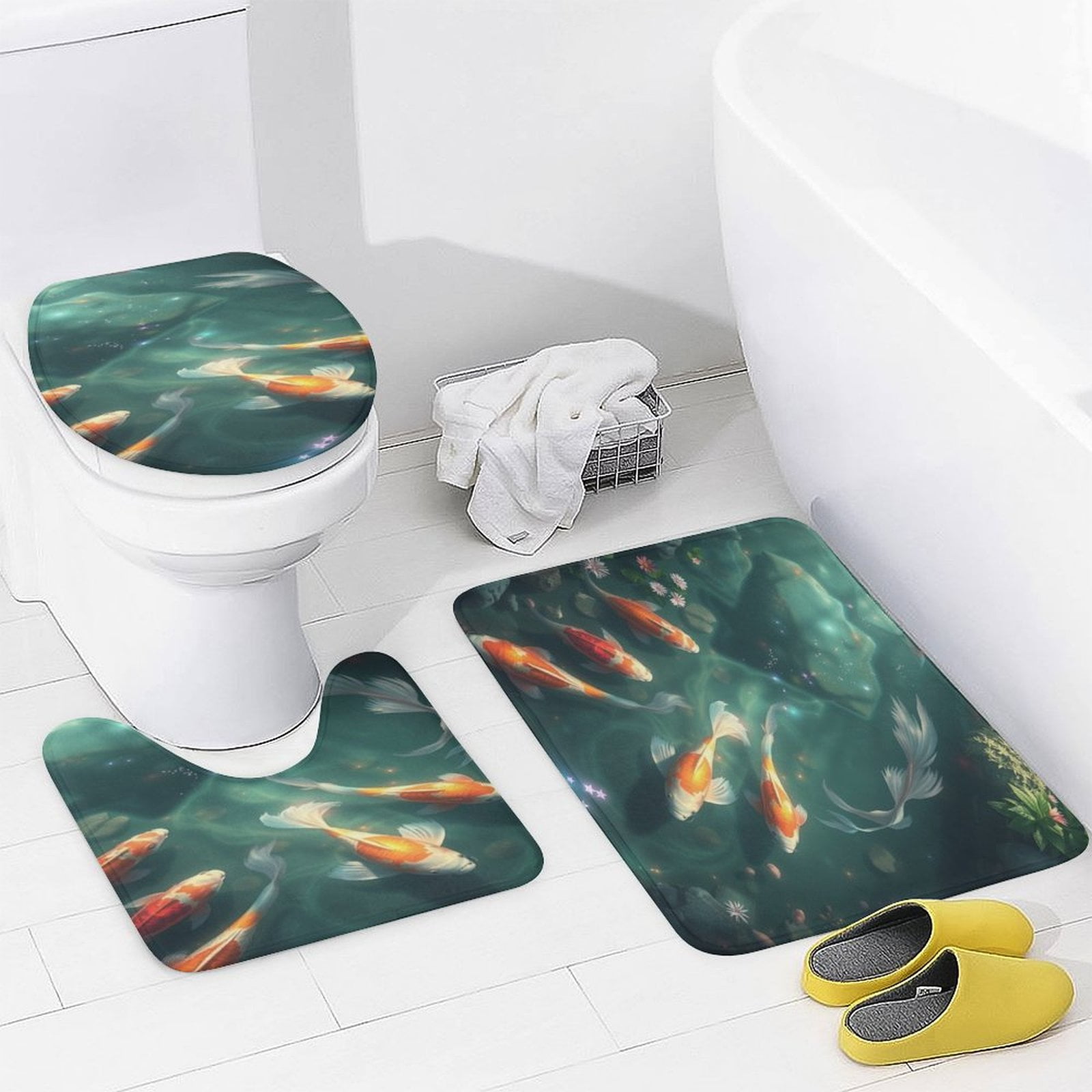 Rainbow Fish Bathroom Rugs Set 3 Piece with Non-Slip Bath Rugs Toilet ...